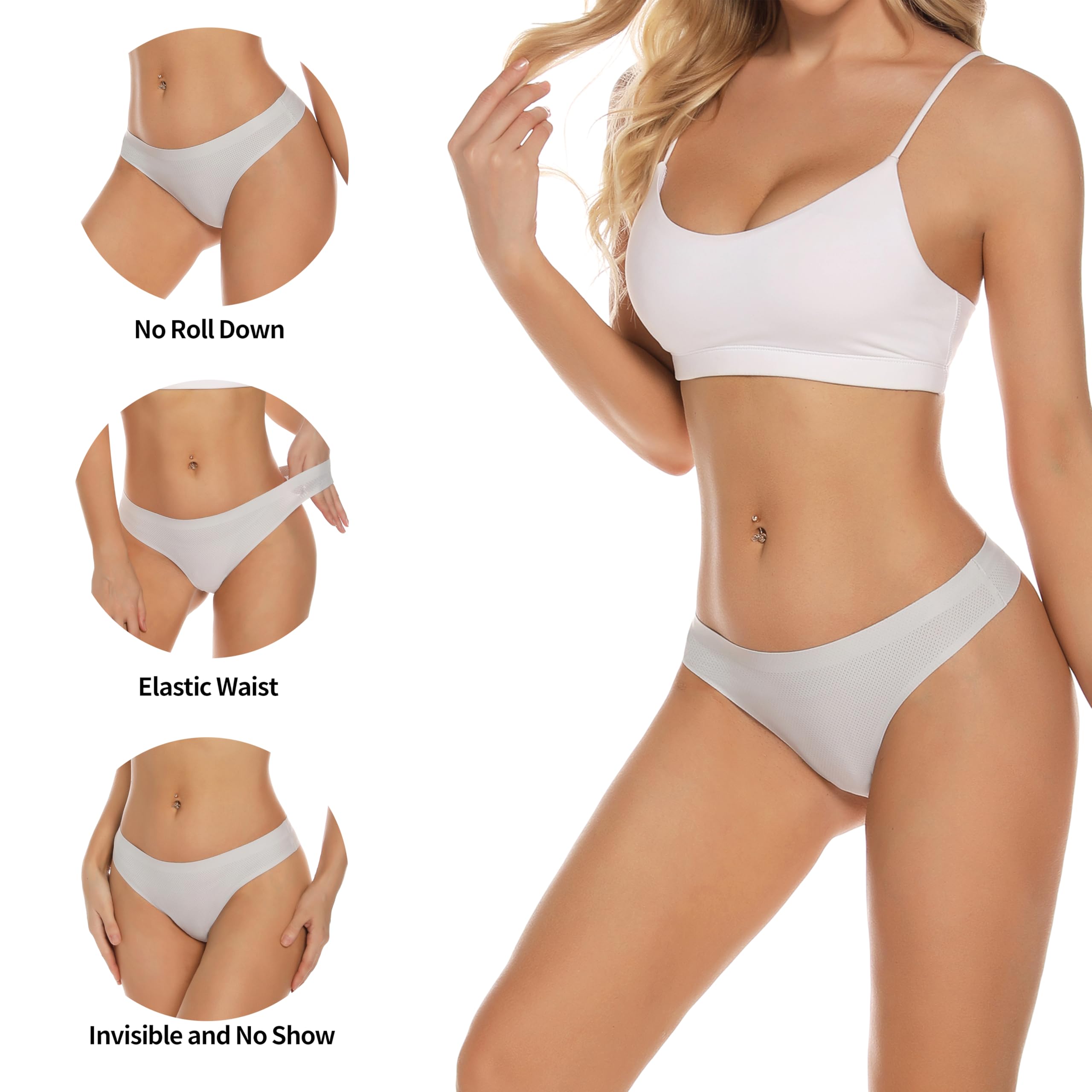 Jaywan Seamless Thongs Underwear for Women Breathable Stretch Thong Panties No Show Thong 6 Pack S-XL