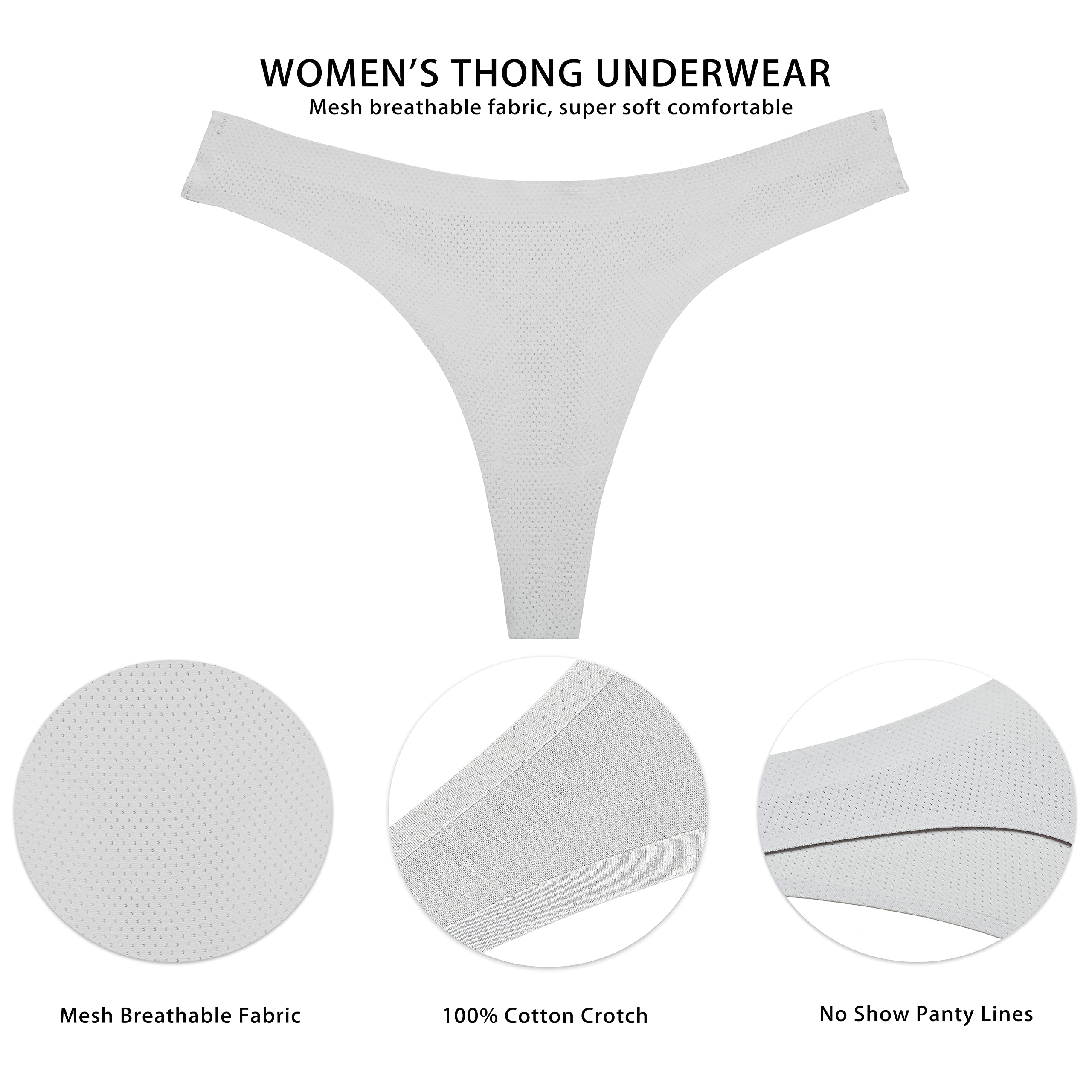 Jaywan Seamless Thongs Underwear for Women Breathable Stretch Thong Panties No Show Thong 6 Pack S-XL