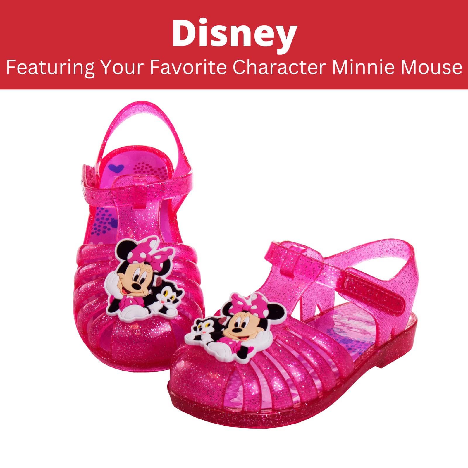 Disney Minnie Mouse Jelly Sandals - Slip On Slides Water Pool Beach Sandal for Girls - Pink Glittler (size 10 Toddler)