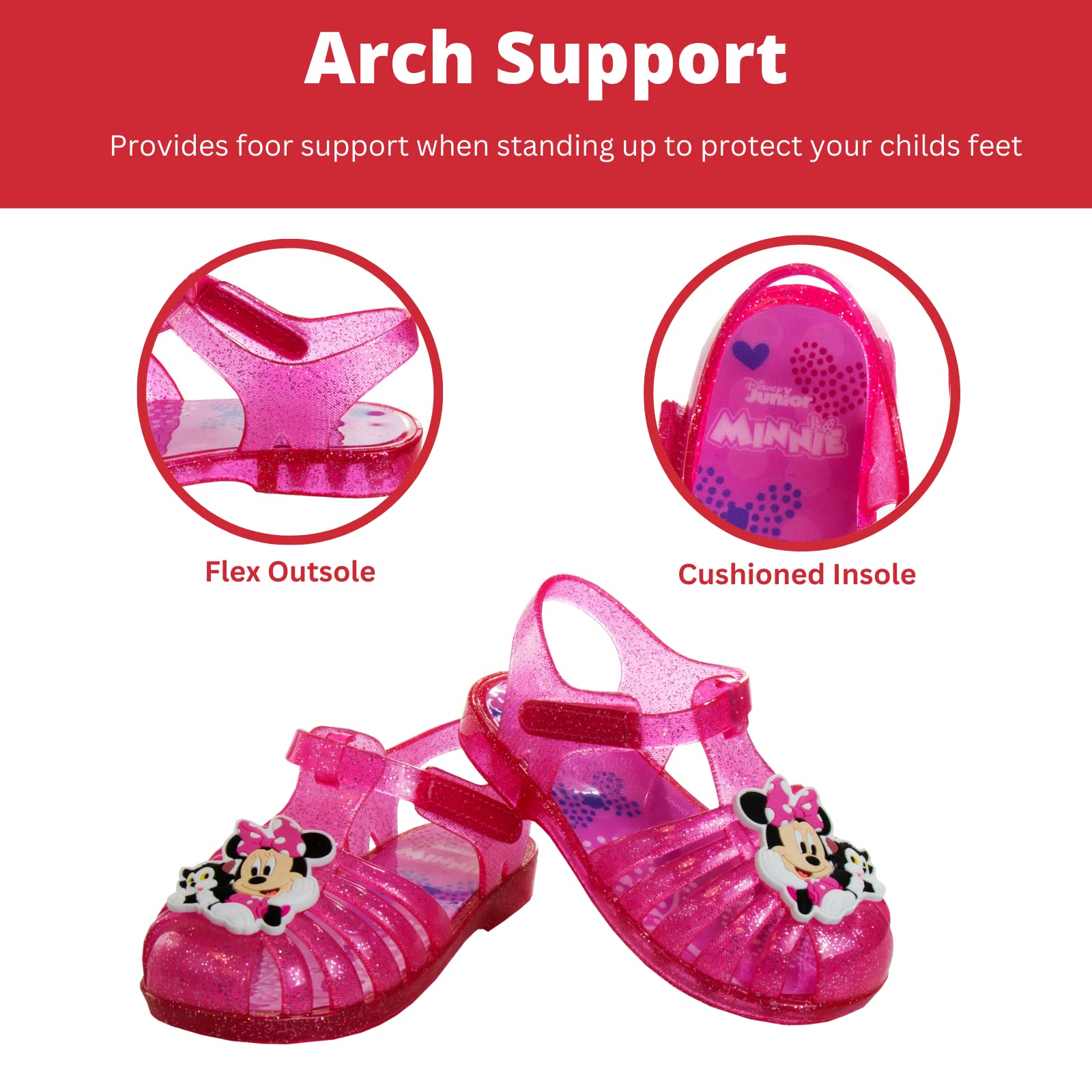 Disney Minnie Mouse Jelly Sandals - Slip On Slides Water Pool Beach Sandal for Girls - Pink Glittler (size 10 Toddler)