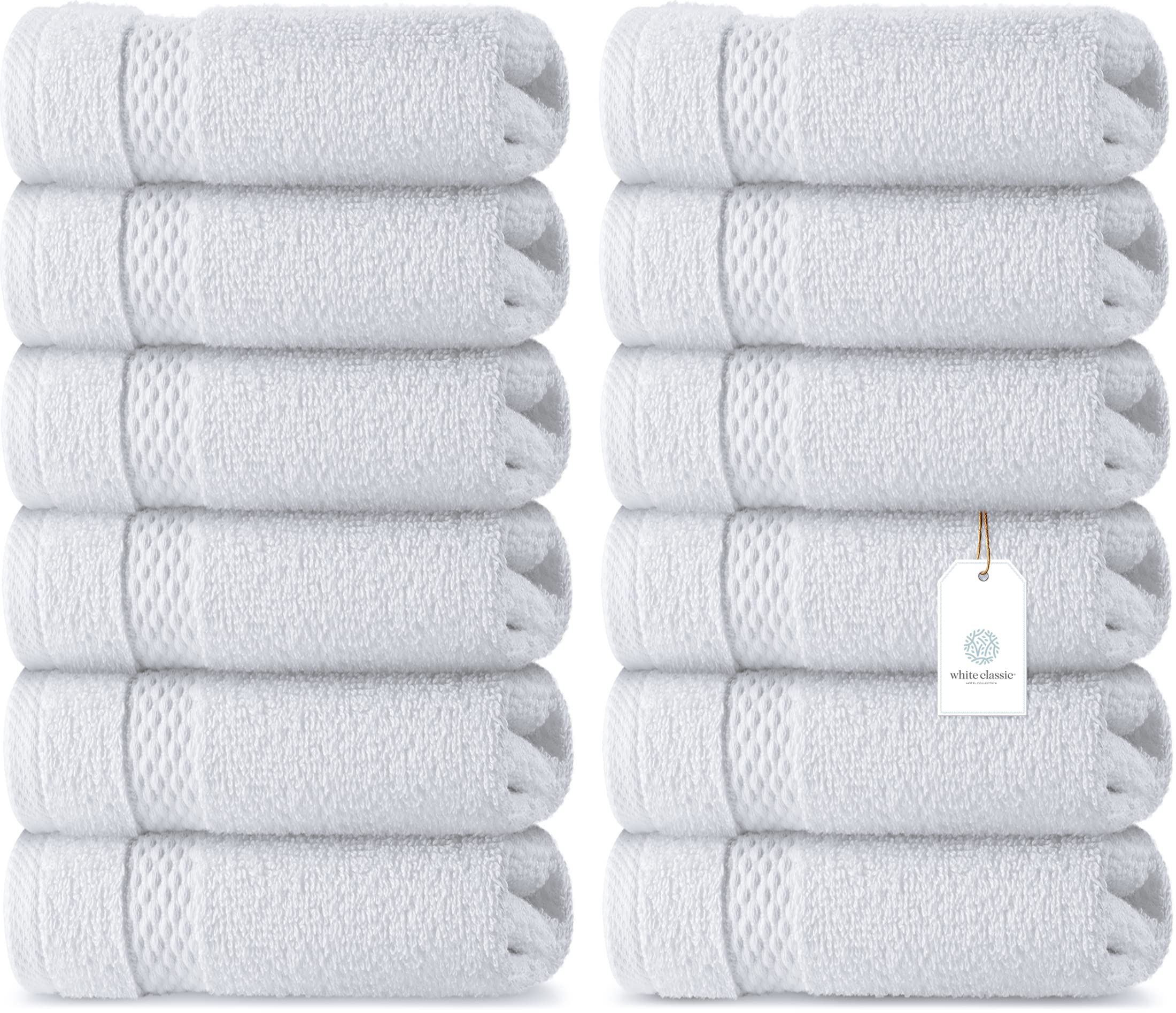 White Classic 8-Piece White Towel Set [2 Bath Towels, 2 Hand Towels, 4 Washcloths] and 12 Luxury White Washcloths 13 x 13 | Cotton, Highly Absorbent and Quick Dry for Hotels, Spa and Bathroom