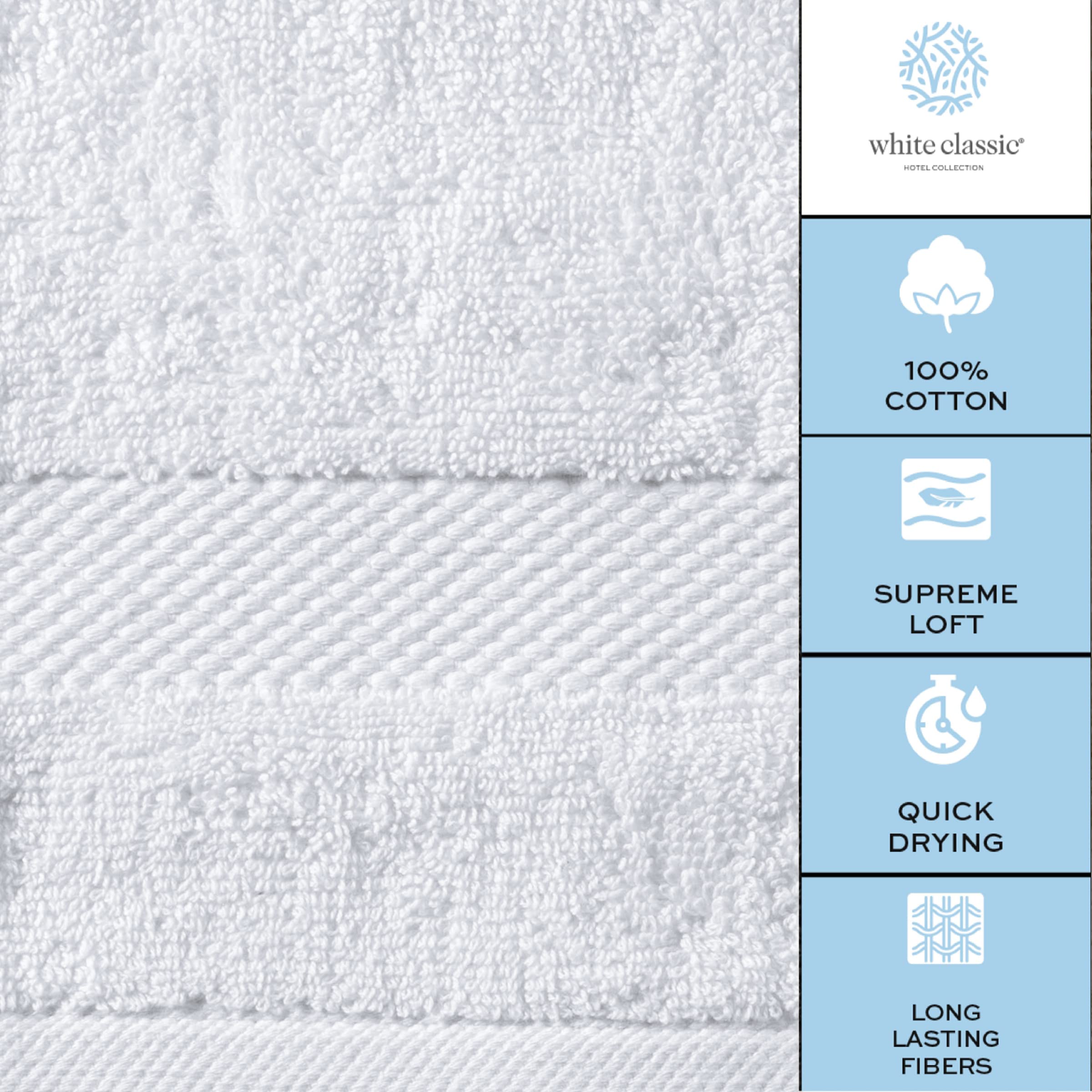 White Classic 8-Piece White Towel Set [2 Bath Towels, 2 Hand Towels, 4 Washcloths] and 12 Luxury White Washcloths 13 x 13 | Cotton, Highly Absorbent and Quick Dry for Hotels, Spa and Bathroom