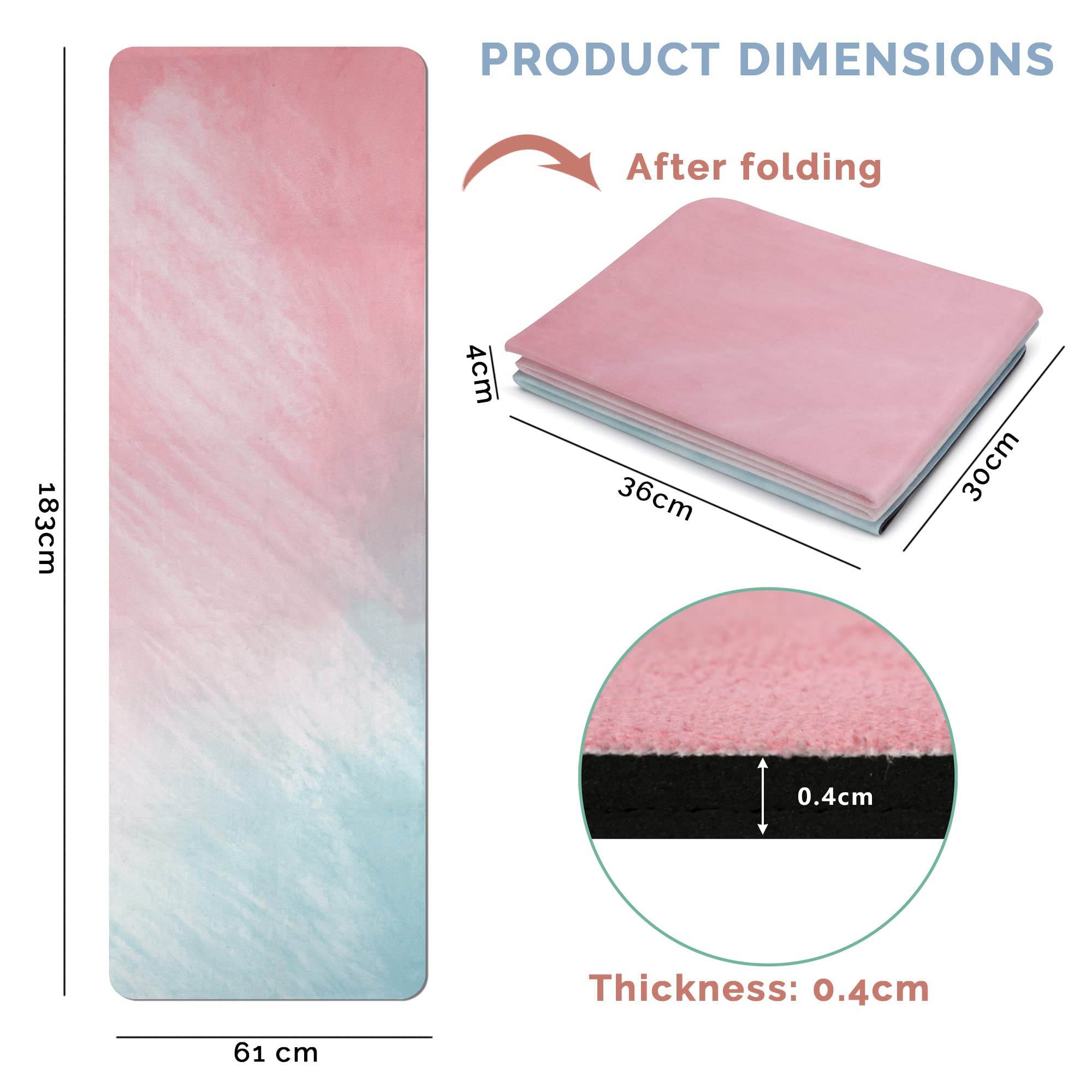 Yoga Mat Suede Printed Folding Travel Non Slip Fitness & Exercise Mat for Hot Yoga Pilates by VANILLACHOCOLATE (6mm Thickness, Pink)