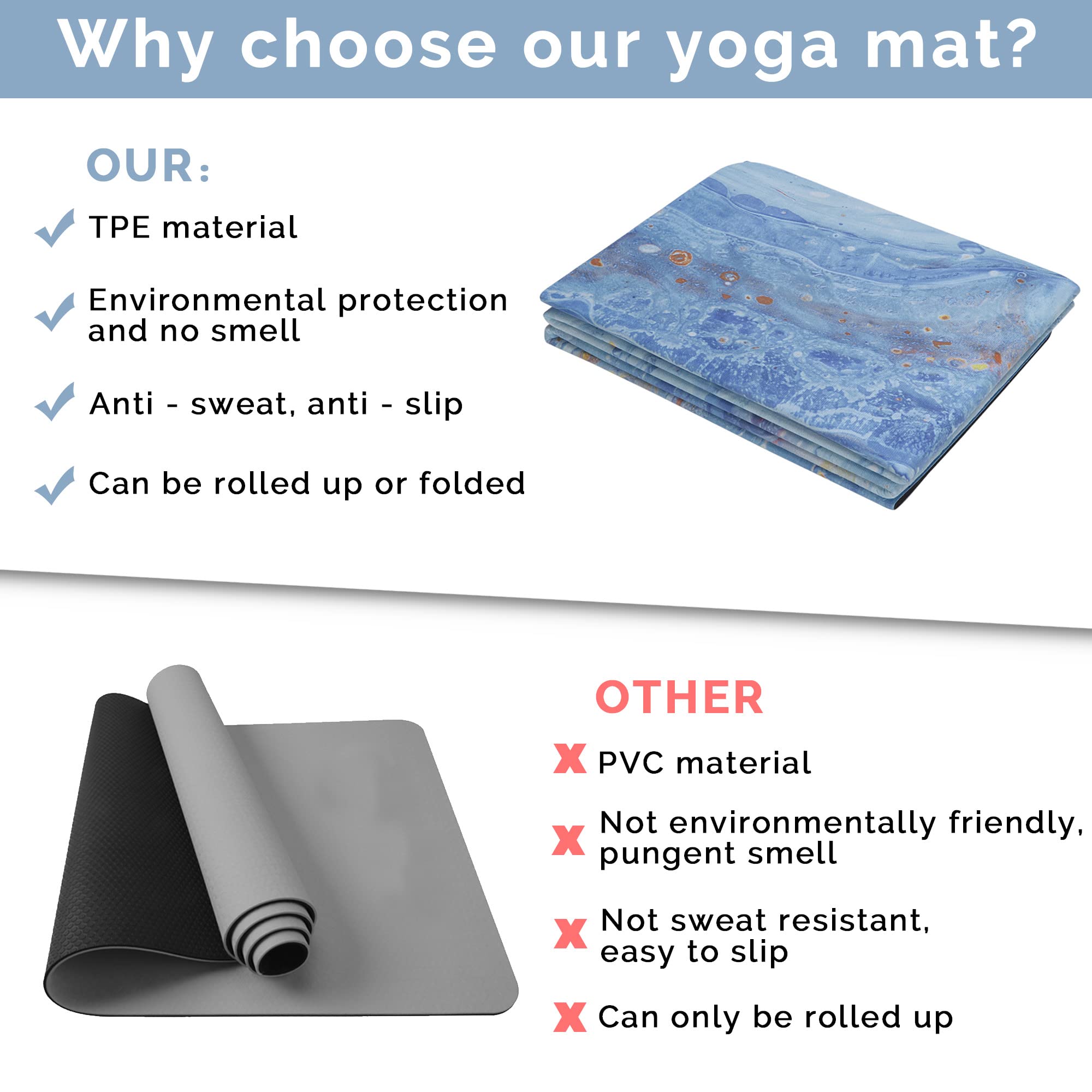 Yoga Mat Suede Printed Folding Travel Non Slip Fitness & Exercise Mat for Hot Yoga Pilates by VANILLACHOCOLATE (6mm Thickness, Pink)