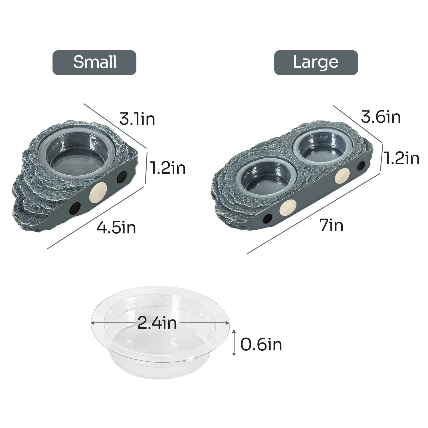 REPTIZOO Reptile Magnetic Feeder Ledge, Double Bowl Reptile Food Dish with 6PCS Feeding Cups Food Water Feeder for Crested Gecko Lizard Chameleon Pets