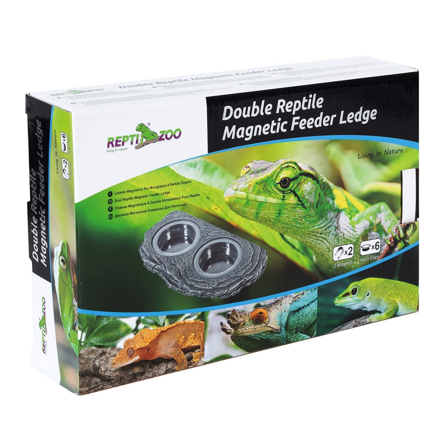 REPTIZOO Reptile Magnetic Feeder Ledge, Double Bowl Reptile Food Dish with 6PCS Feeding Cups Food Water Feeder for Crested Gecko Lizard Chameleon Pets