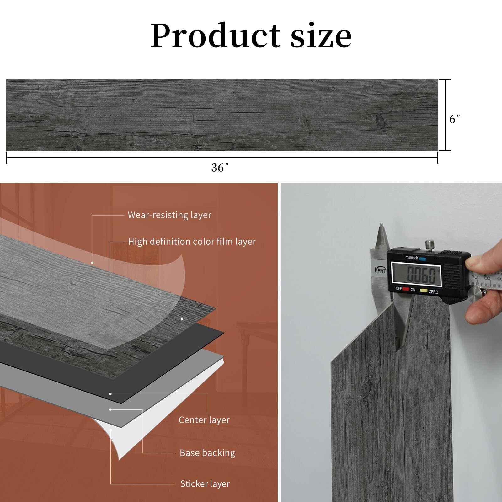 MULGREAT Peel and Stick Floor Tile, 54 Sq.Ft Self Adhesive Vinyl Flooring Plank, 36 Pieces Waterproof Heavy Duty Wood Grain Tiles, 36"x6" DIY Planks for Apartment Bathroom, Wooden Knot Pattern