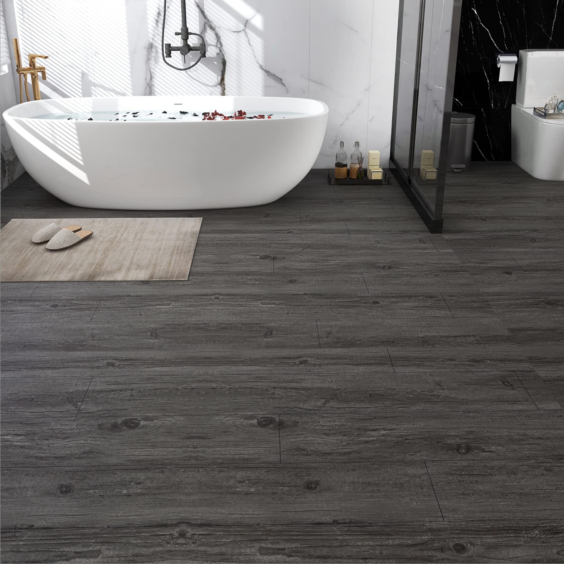 MULGREAT Peel and Stick Floor Tile, 54 Sq.Ft Self Adhesive Vinyl Flooring Plank, 36 Pieces Waterproof Heavy Duty Wood Grain Tiles, 36"x6" DIY Planks for Apartment Bathroom, Wooden Knot Pattern