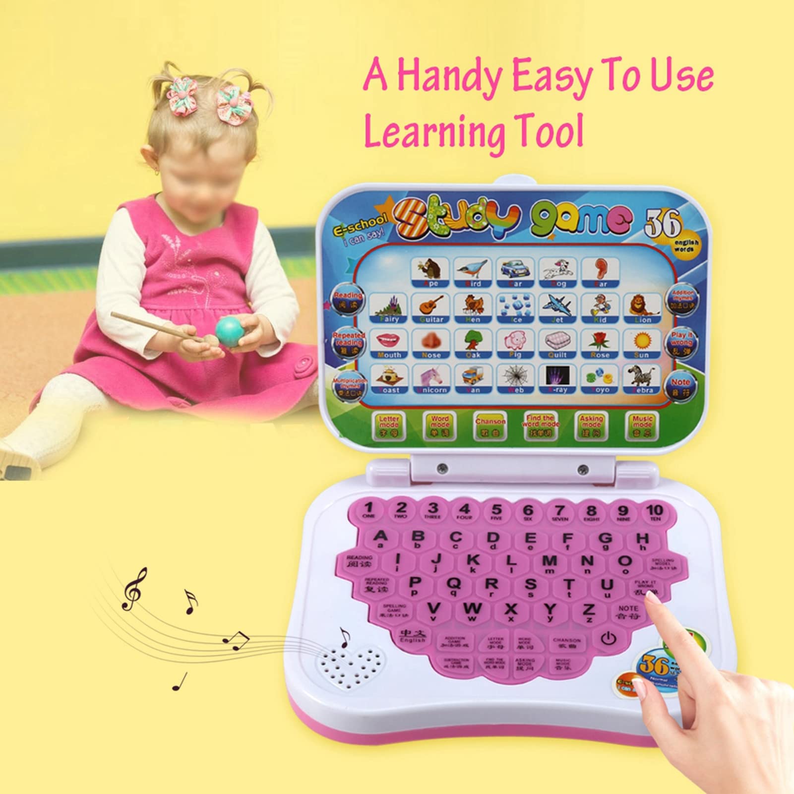 Alomejor Kids Laptop, Baby Bilingual Educational Electronic Learning Toys Children Computer Game for Gifts