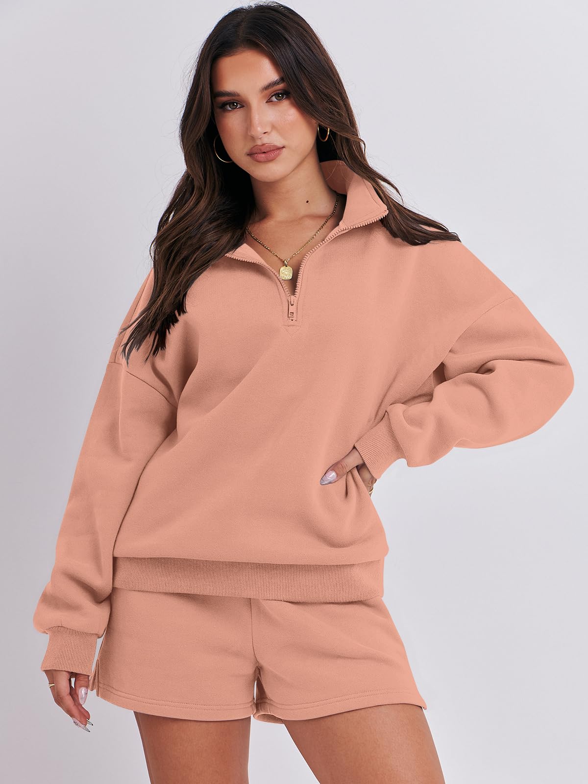 ANRABESS Women's Two Piece Outfits Sweat Lounge Short Set Long Sleeve Gym Sweatsuit Tracksuit 2024 Fall Fashion Clothes Small