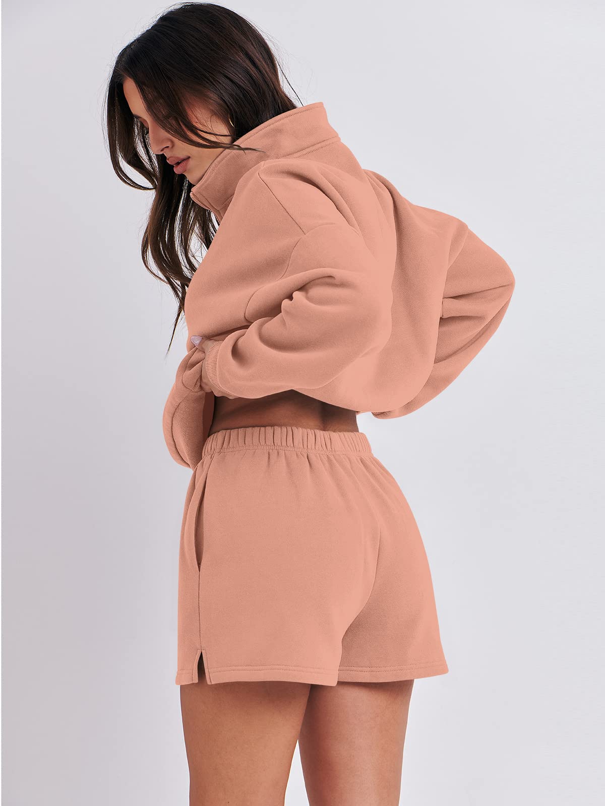 ANRABESS Women's Two Piece Outfits Sweat Lounge Short Set Long Sleeve Gym Sweatsuit Tracksuit 2024 Fall Fashion Clothes Small