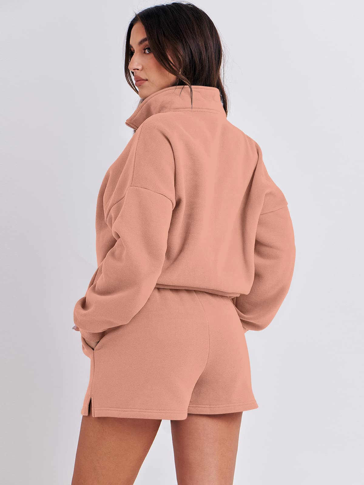 ANRABESS Women's Two Piece Outfits Sweat Lounge Short Set Long Sleeve Gym Sweatsuit Tracksuit 2024 Fall Fashion Clothes Small