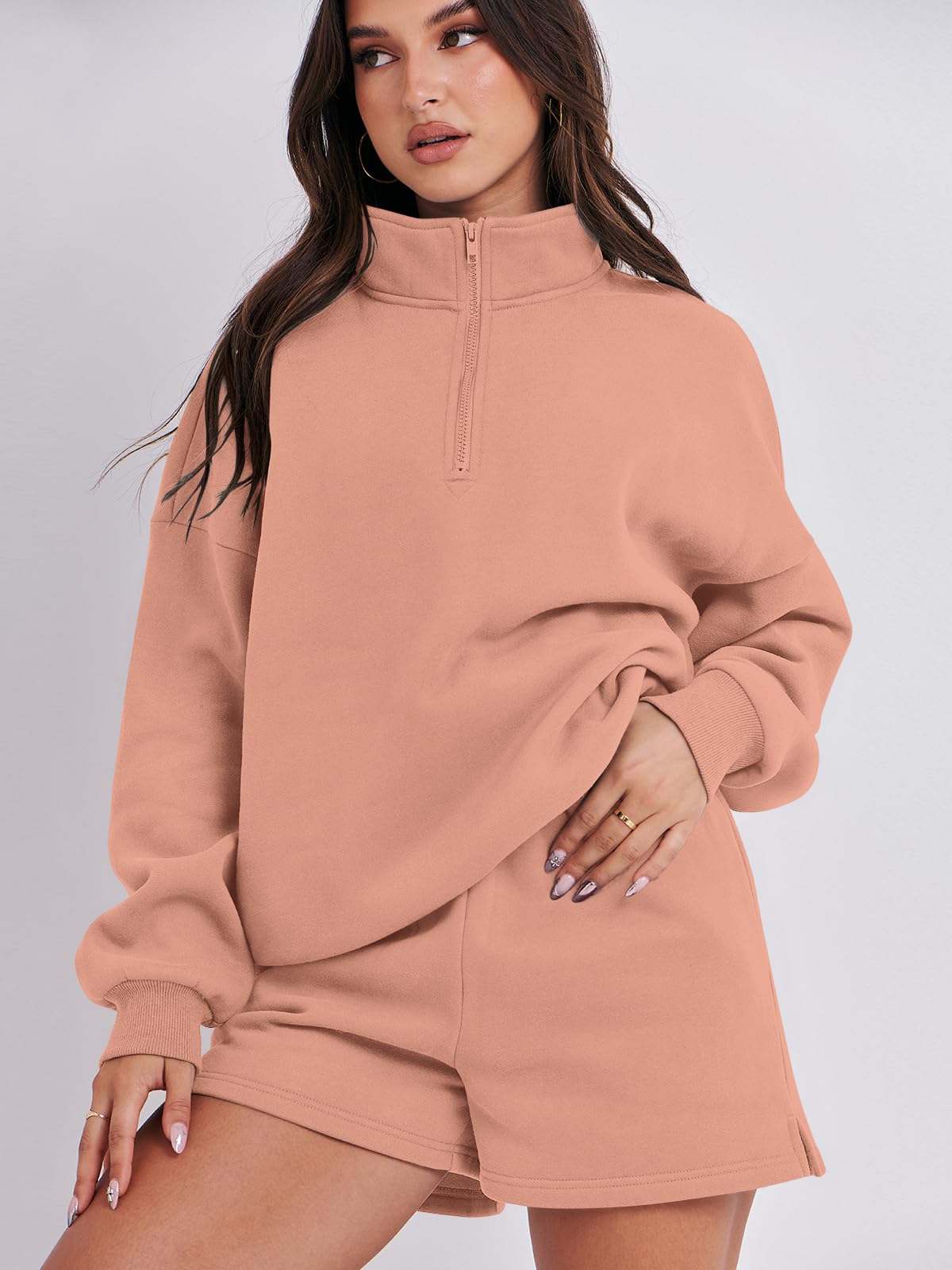 ANRABESS Women's Two Piece Outfits Sweat Lounge Short Set Long Sleeve Gym Sweatsuit Tracksuit 2024 Fall Fashion Clothes Small