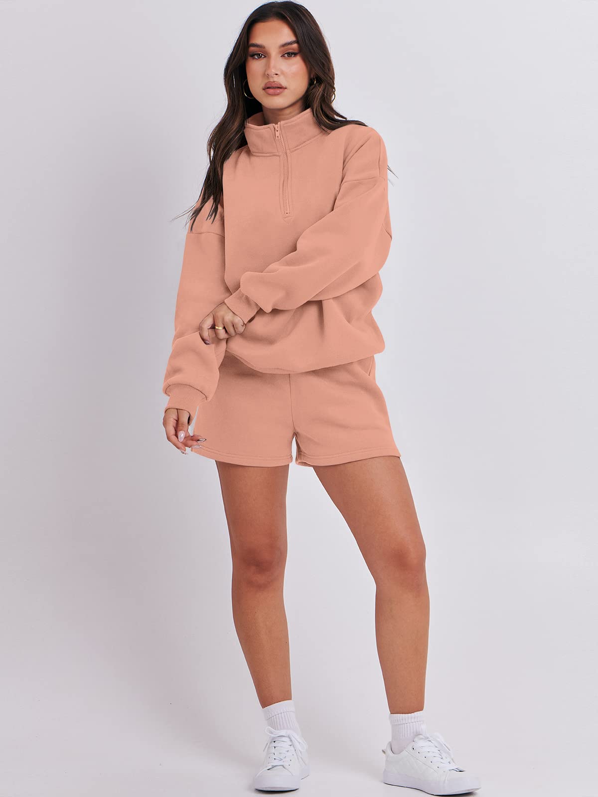 ANRABESS Women's Two Piece Outfits Sweat Lounge Short Set Long Sleeve Gym Sweatsuit Tracksuit 2024 Fall Fashion Clothes Small