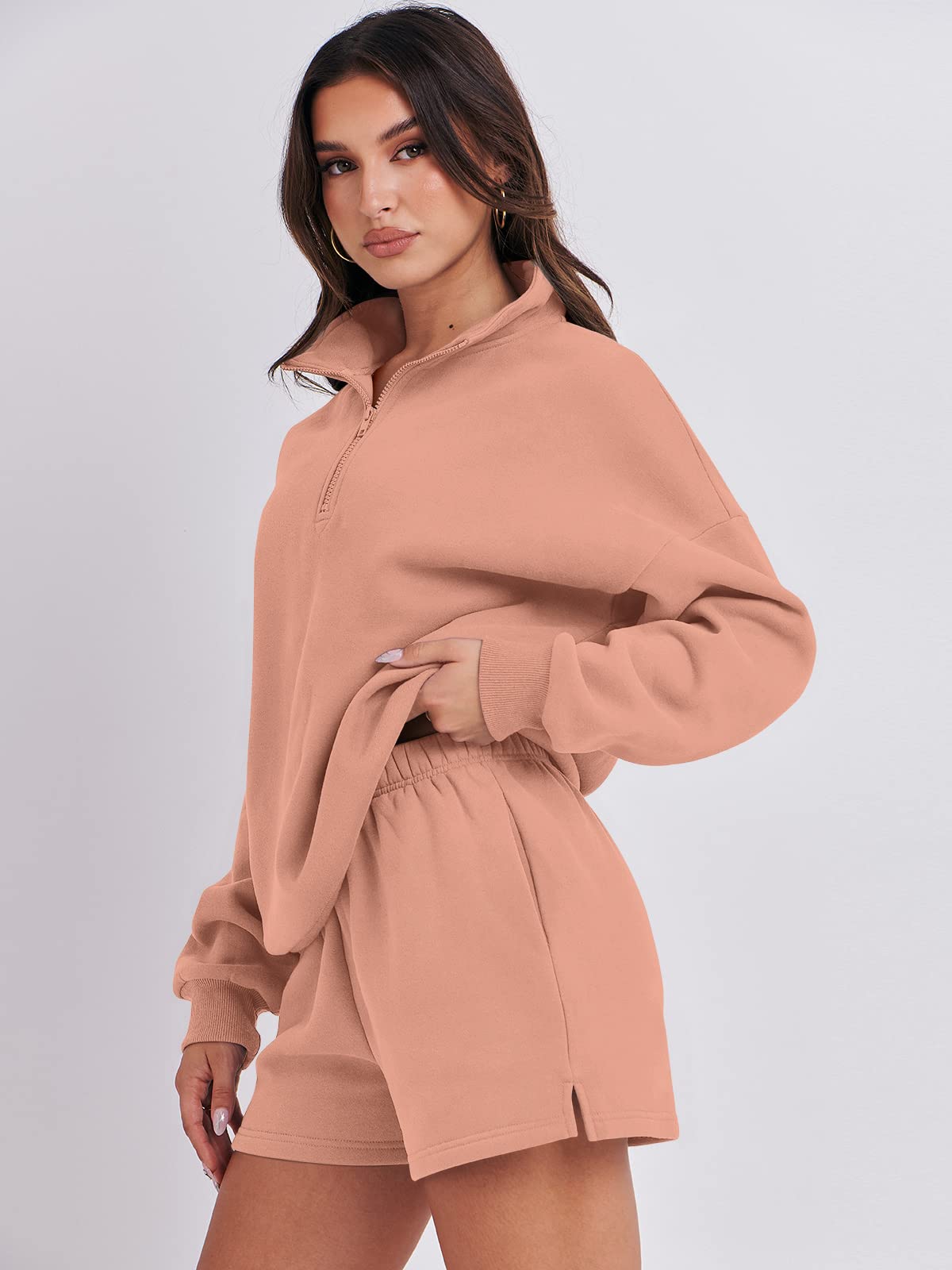 ANRABESS Women's Two Piece Outfits Sweat Lounge Short Set Long Sleeve Gym Sweatsuit Tracksuit 2024 Fall Fashion Clothes Small