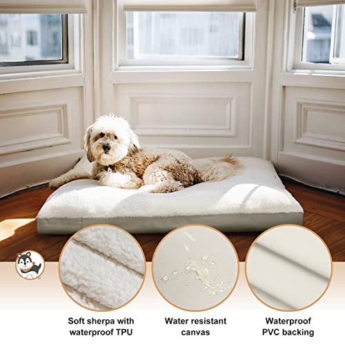 Explore Land Waterproof Dog Bed Cover Machine Washable Sherpa Fleece Dog Bed Replacement Cover, 30Lx20Wx3.5H inch, Beige