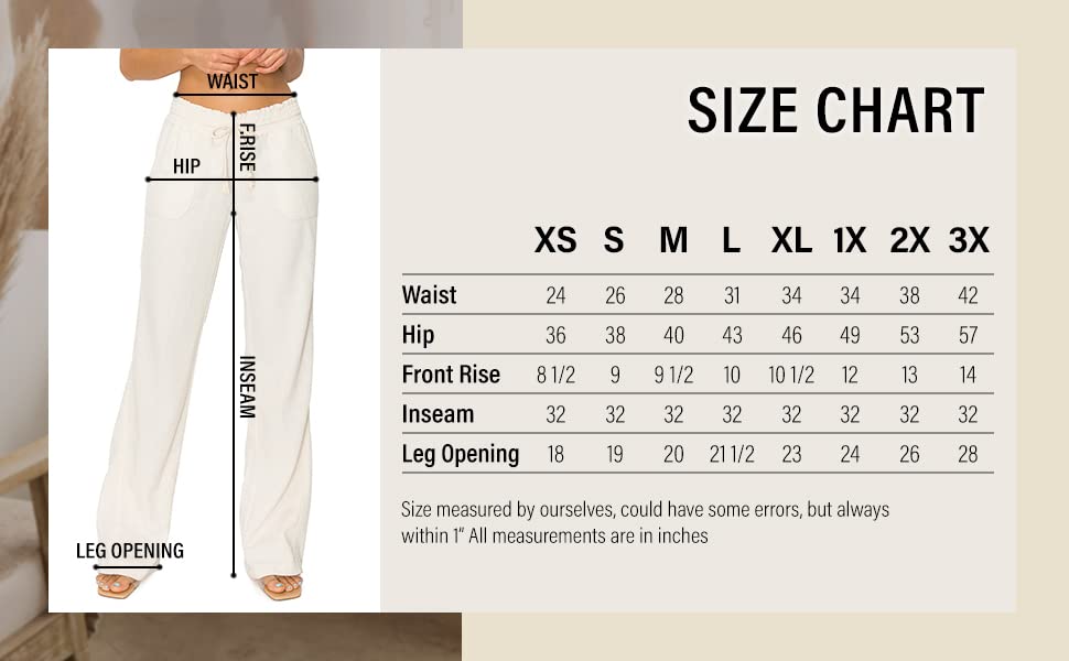 Cali1850 Women's Casual Linen Pants 32" Inseam Oceanside Drawstring Smocked Waist Lounge Beach Pants with Pockets White X-Large