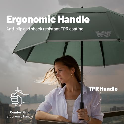 Weatherman Umbrella - Stick Umbrella - Windproof Umbrella Resists Up to 55 MPH Winds - (White)