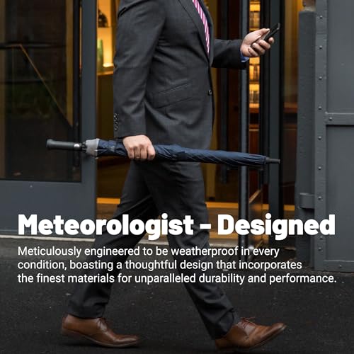 Weatherman Umbrella - Stick Umbrella - Windproof Umbrella Resists Up to 55 MPH Winds - (White)