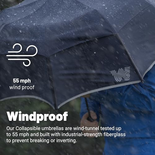 Weatherman Umbrella - Premium Collapsible Small Travel Umbrella Compact - Windproof Umbrella Resists Up to 55 MPH Winds - Travel Umbrellas for Rain, Wind, Backpack, Car Umbrella - Portable Compact Umbrella Easy Auto Open w/ Strong Fiberglass Frame - Foldi