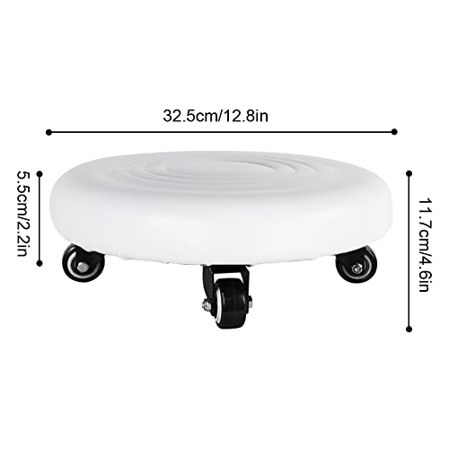 WKWKER Modern Roller Seat 360° Rotating PU Leather Rolling Stool Floor Stools with Universal Caster Ottoman Step Stools Fitness Sport H:4.6" Swivel Wheels for Home Garage Shop (White)
