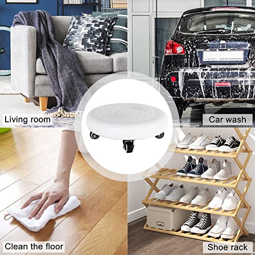 WKWKER Modern Roller Seat 360° Rotating PU Leather Rolling Stool Floor Stools with Universal Caster Ottoman Step Stools Fitness Sport H:4.6" Swivel Wheels for Home Garage Shop (White)
