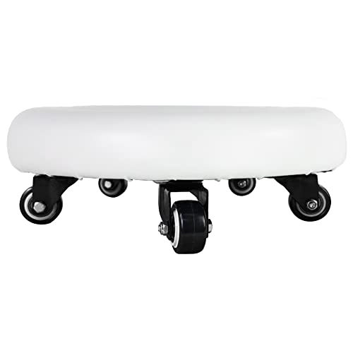WKWKER Modern Roller Seat 360° Rotating PU Leather Rolling Stool Floor Stools with Universal Caster Ottoman Step Stools Fitness Sport H:4.6" Swivel Wheels for Home Garage Shop (White)