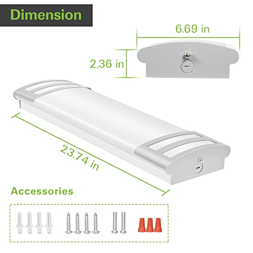 hykolity 2FT 3 CCT LED Flush Mount Puff Lights 30W, 3000lm, 3000K/4000K/5000K Selectable, 2 Foot Kitchen Ceiling Lights for Kitchen, Utility Room, Laundry, Fluorescent Replacement, 120-277V, ETL