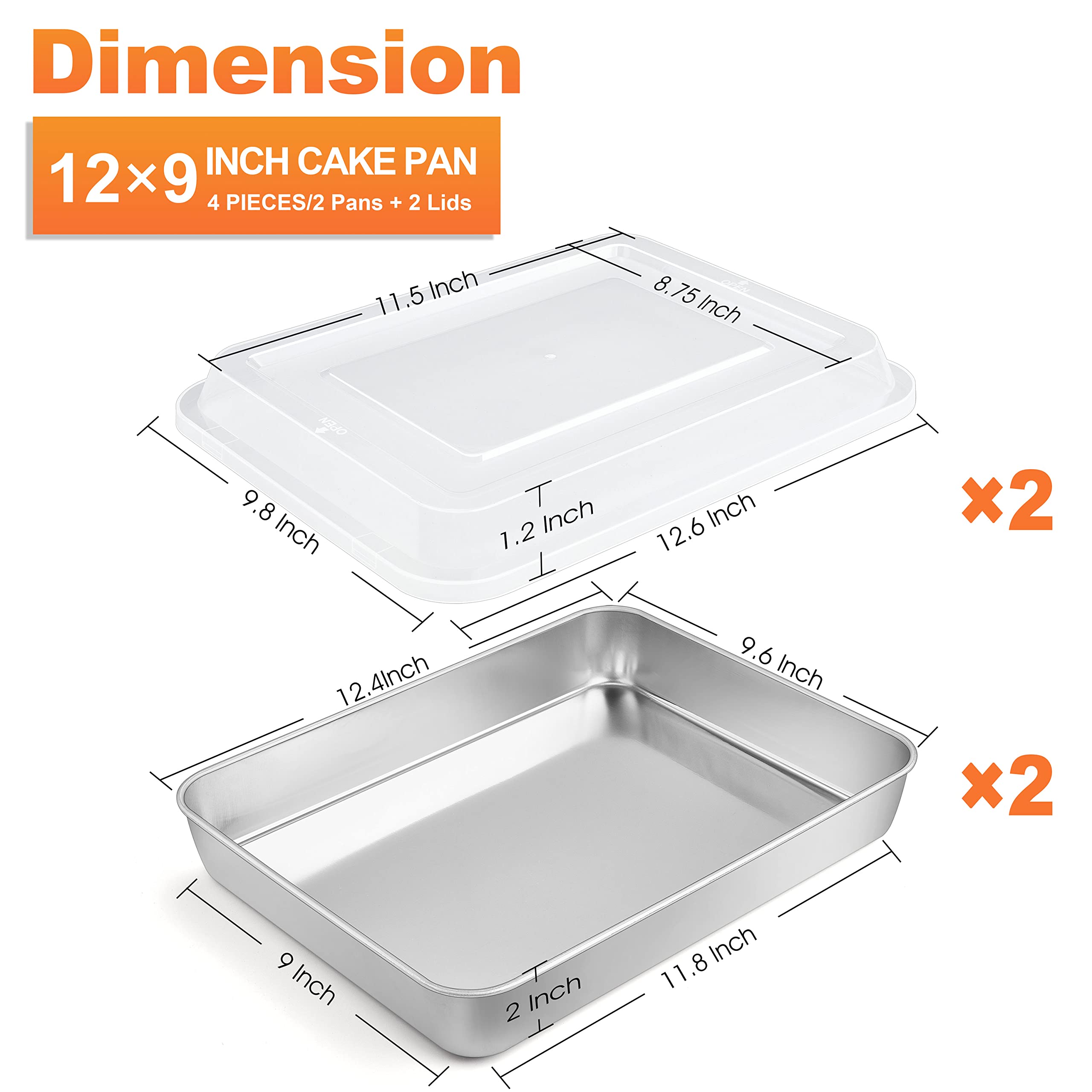 Herogo Baking Pan with Lid, 9 x 12 Inch Stainless Steel Lasagna Pan Deep, Rectangle Cakes Bakeware with Lid for Brownies Casseroles, Non Toxic & Dishwasher Safe