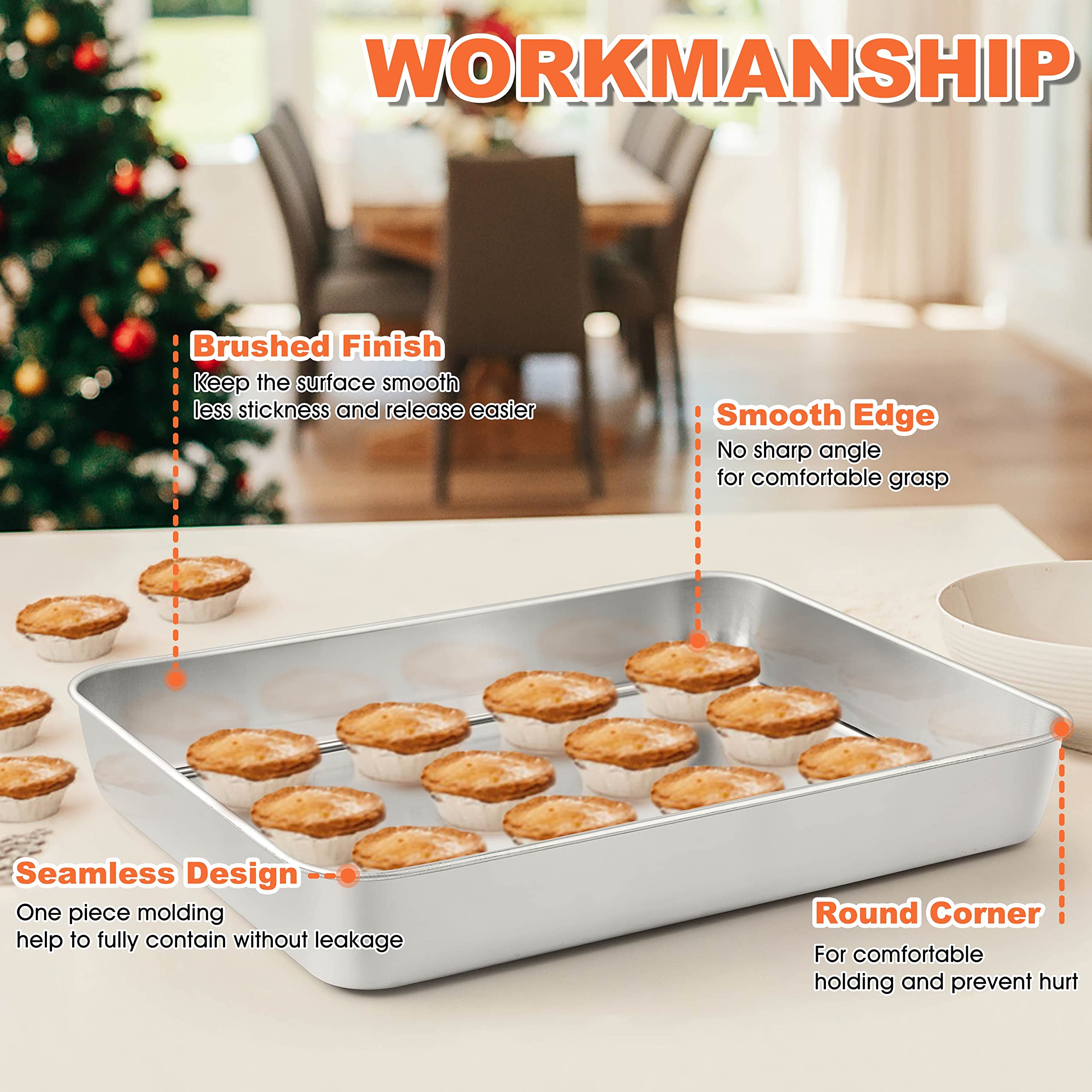 Herogo Baking Pan with Lid, 9 x 12 Inch Stainless Steel Lasagna Pan Deep, Rectangle Cakes Bakeware with Lid for Brownies Casseroles, Non Toxic & Dishwasher Safe