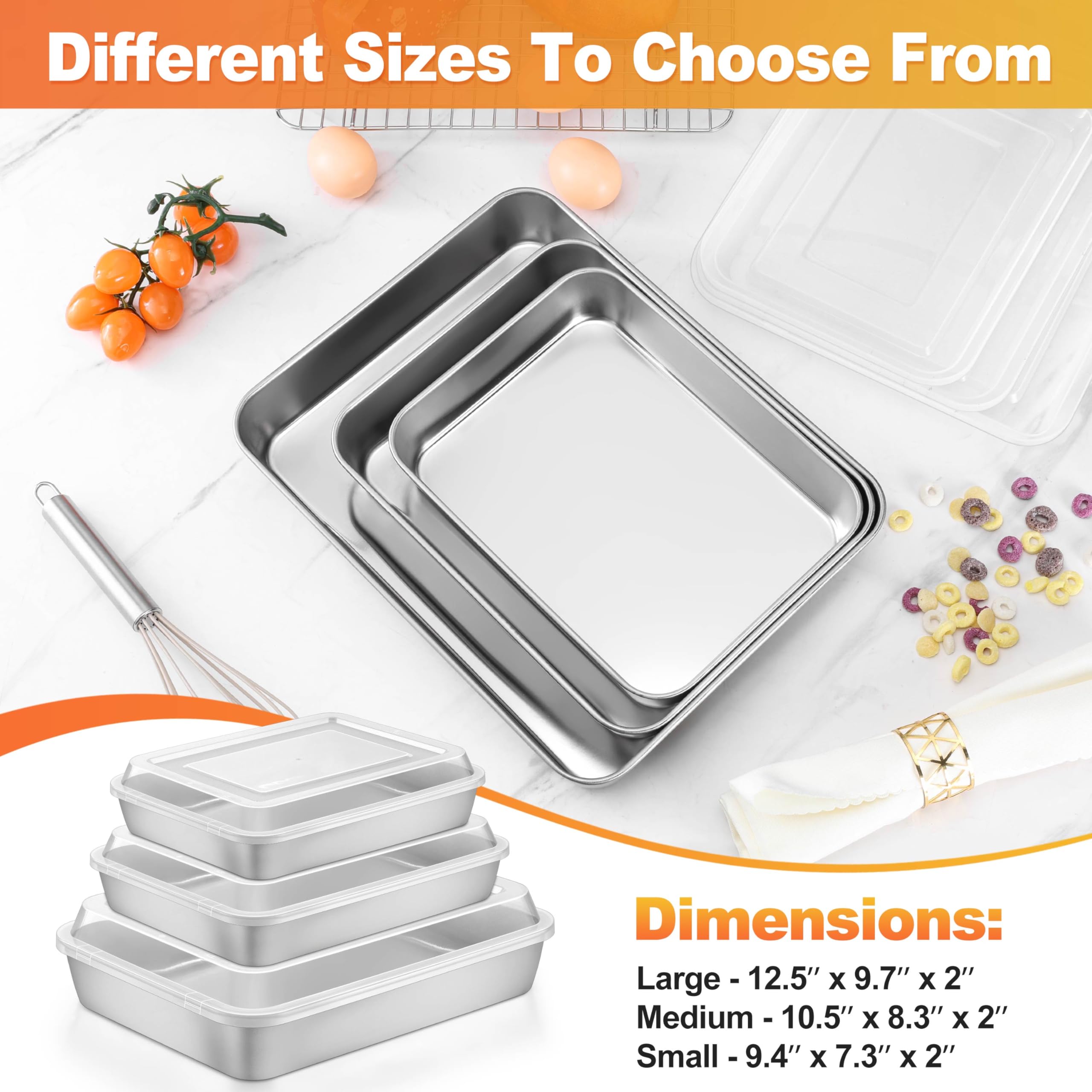 Herogo Baking Pan with Lid, 9 x 12 Inch Stainless Steel Lasagna Pan Deep, Rectangle Cakes Bakeware with Lid for Brownies Casseroles, Non Toxic & Dishwasher Safe