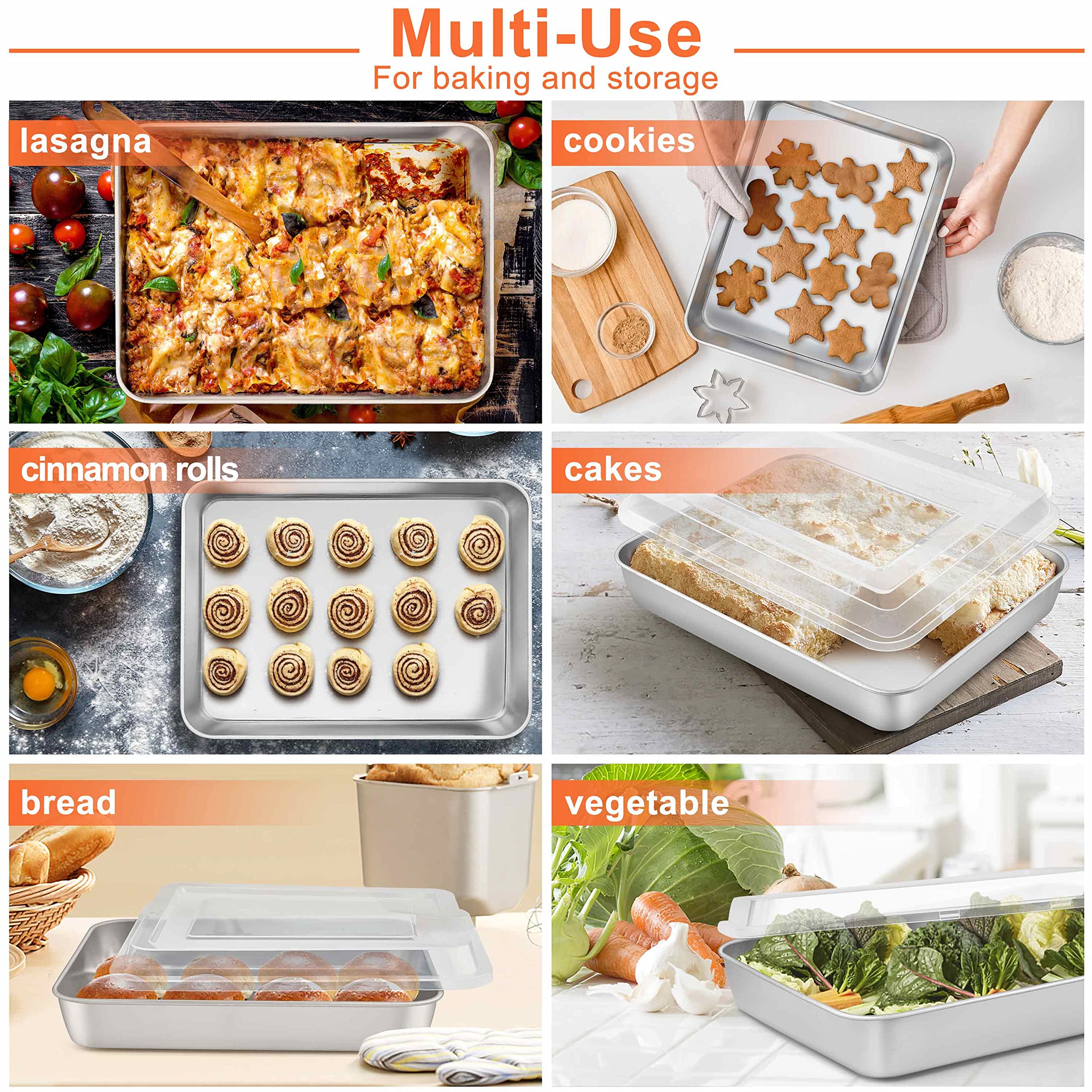 Herogo Baking Pan with Lid, 9 x 12 Inch Stainless Steel Lasagna Pan Deep, Rectangle Cakes Bakeware with Lid for Brownies Casseroles, Non Toxic & Dishwasher Safe