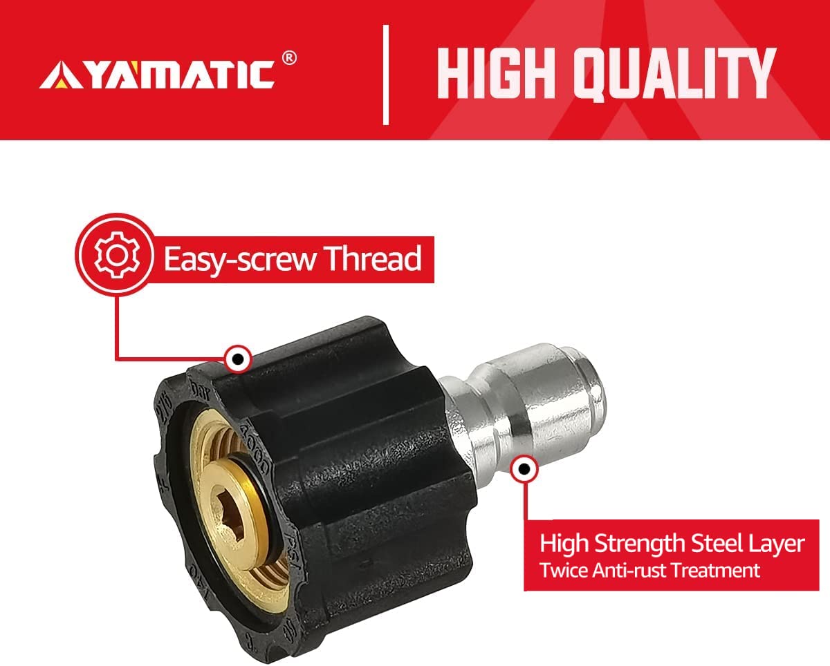 Yamatic Pressure Washer Adapter, M22 Female To 3/8'' Quick Connect Plug, Power Washer Coupler, M22 Swivel To 3/8 Inch Quick Connector For Pressure Washer, Hose, Gun, Pump, 5000 Psi