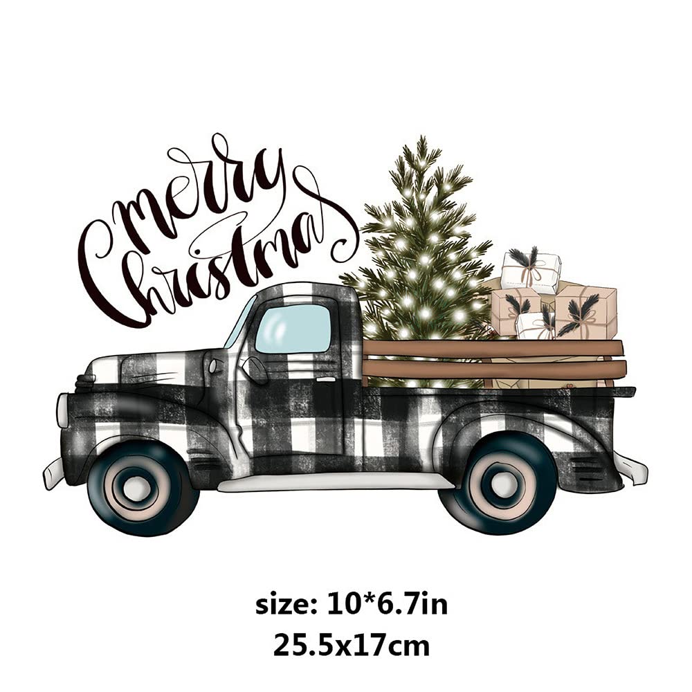 Iron on Decals & Patches - 3 Sheets Heat Transfer Stickers - Christmas Tree, Car, Deer Patterns for T-Shirts, Pillow, Hoody, Bag