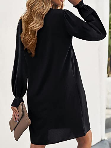 KINMIU Women's Long Sleeve V Neck Flowy Swing Shift Dress Slim Fit Cute Fall Autumn Dresses 2023 Trendy(Medium,Black)