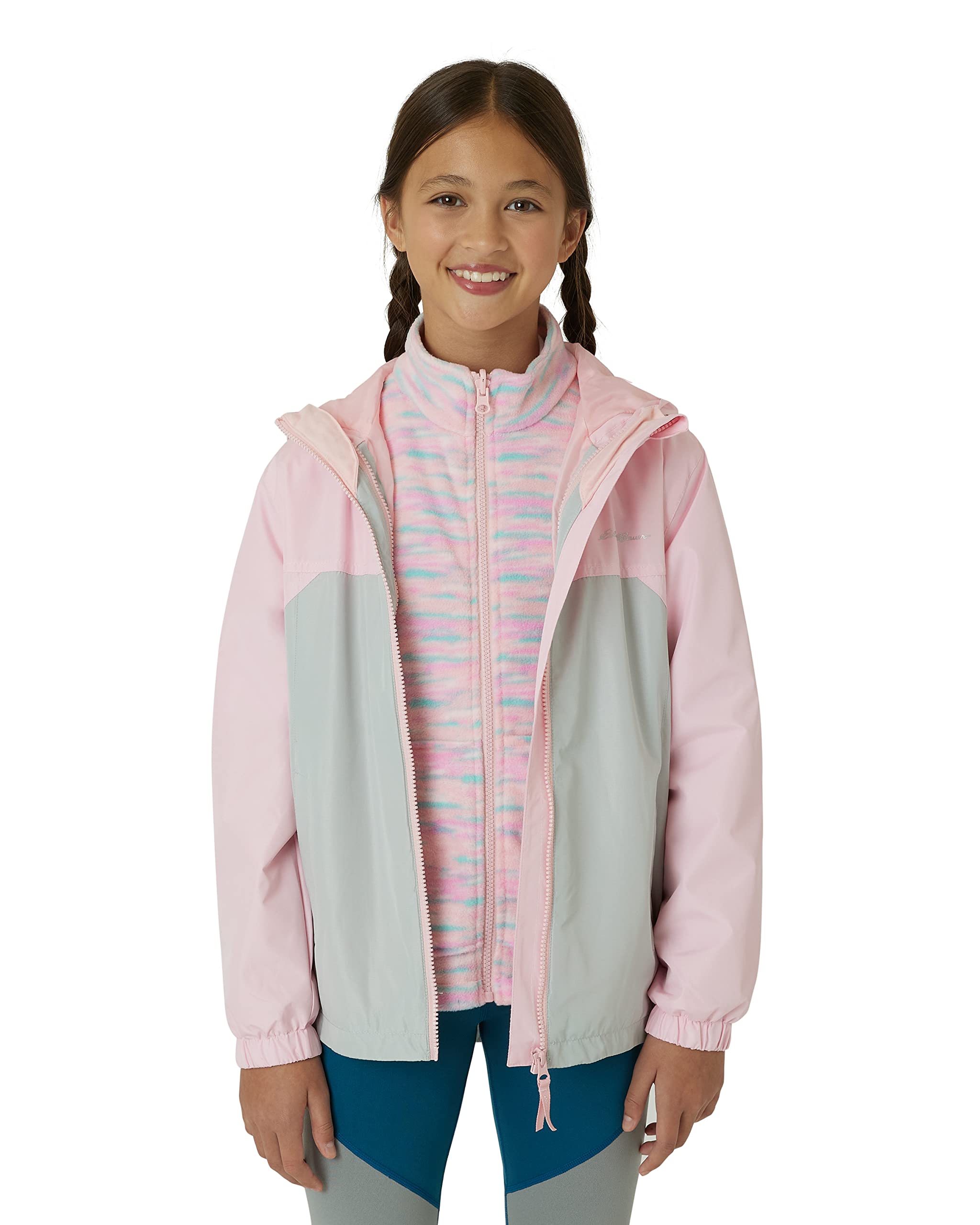 Eddie Bauer Girls' Rain Jacket - Lone Peak Waterproof 3 in 1 Insulated Windbreaker Coat with Removable Fleece Lining (5-20), Size 18-20, Soft Pink