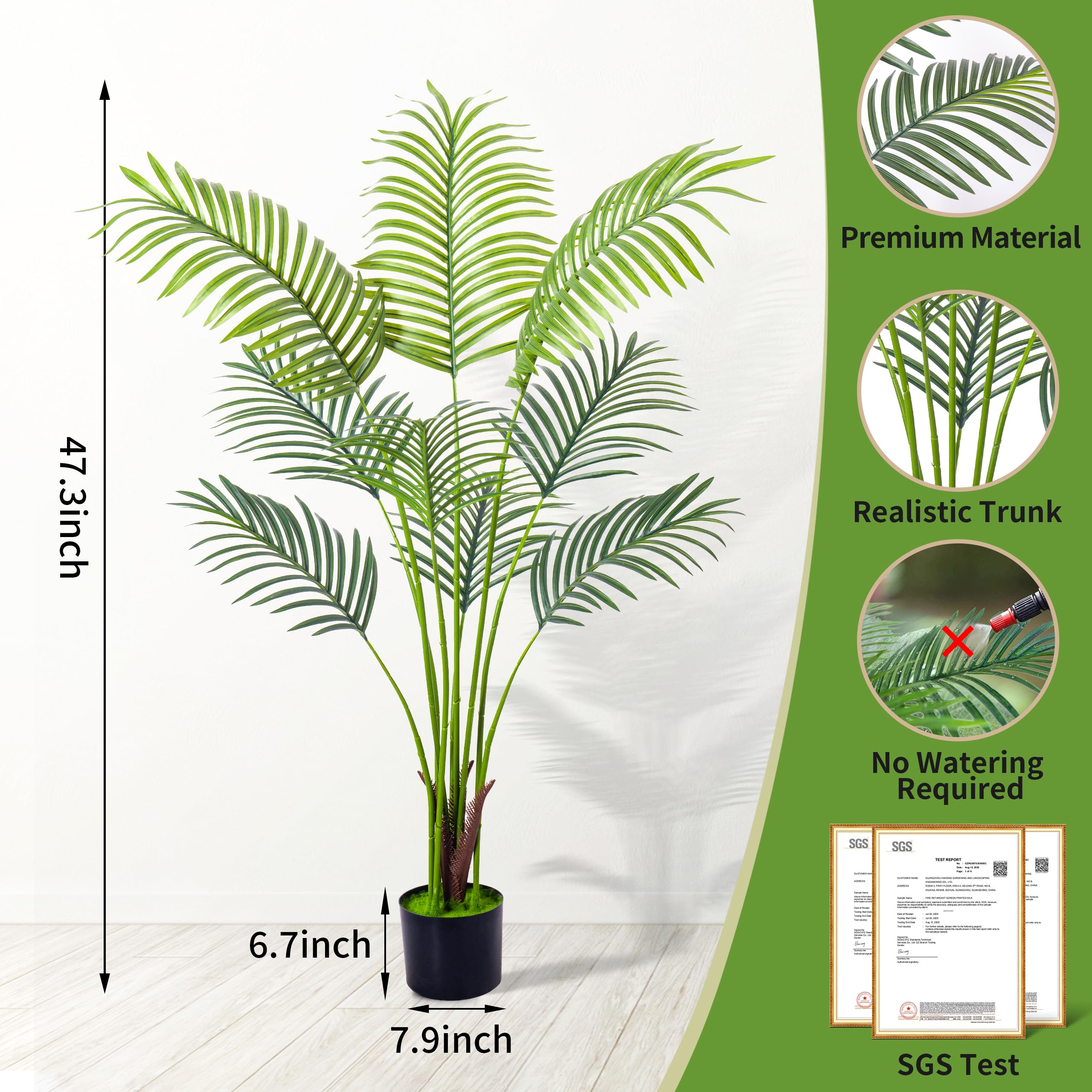 Aphighjoy 4FT Artificial Areca Palm Plant with Natural Trunks & Real Touch Leaves,Fake Palm Tree with Stable Pot, Faux Plant for Indoor Outdoor Modern Decor Housewarming Gift (4 Ft - 1 Pack)