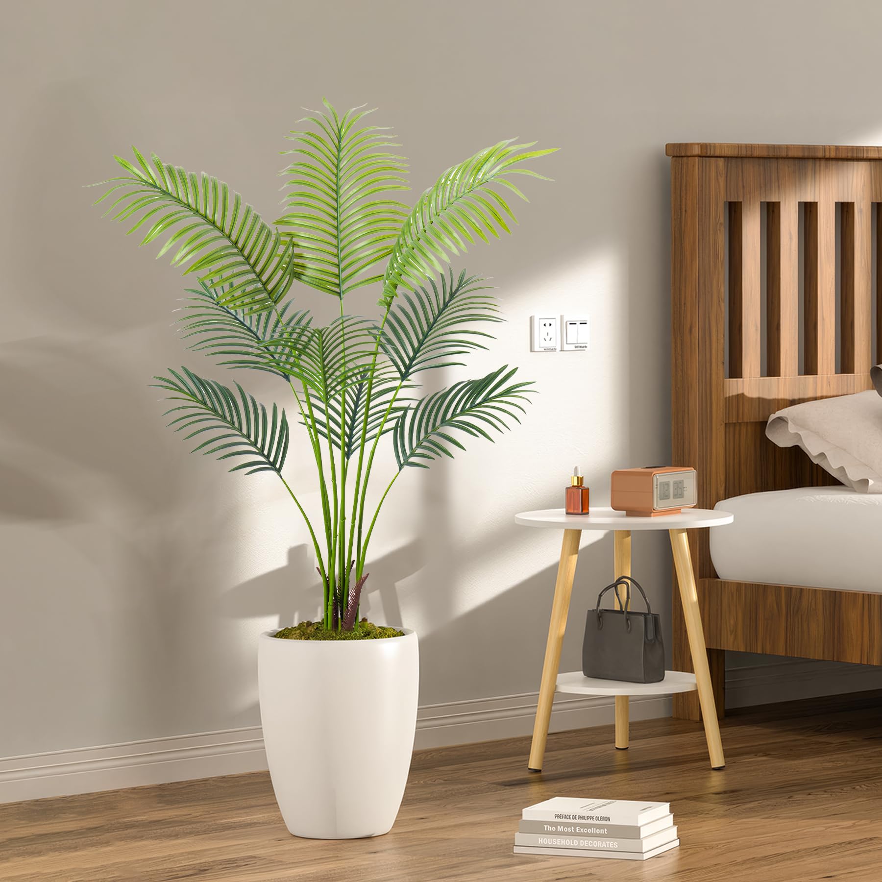 Aphighjoy 4FT Artificial Areca Palm Plant with Natural Trunks & Real Touch Leaves,Fake Palm Tree with Stable Pot, Faux Plant for Indoor Outdoor Modern Decor Housewarming Gift (4 Ft - 1 Pack)
