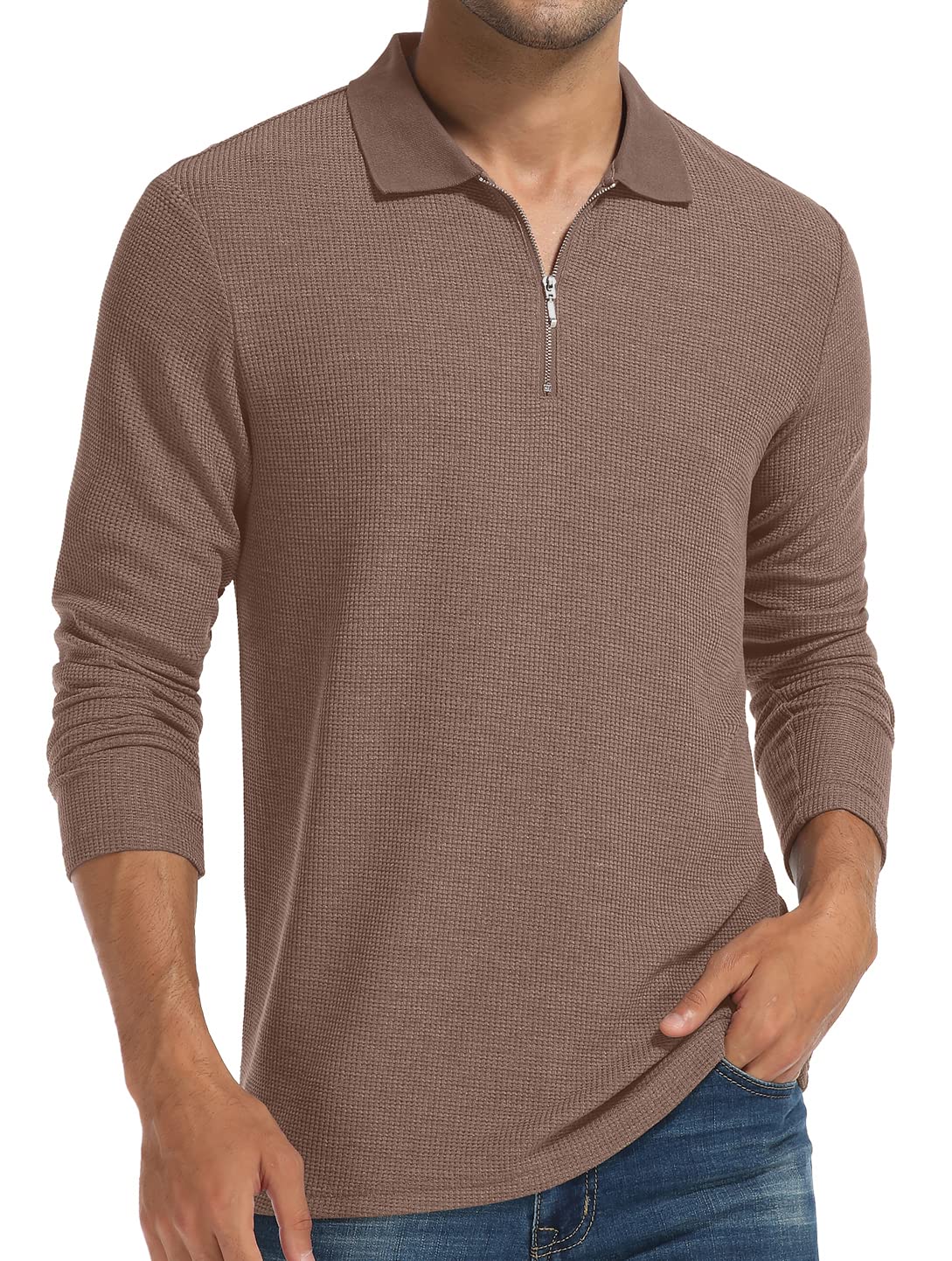 Sailwind Men's Waffle Knit Long Sleeve Casual Quarter Zip Polo Shirts