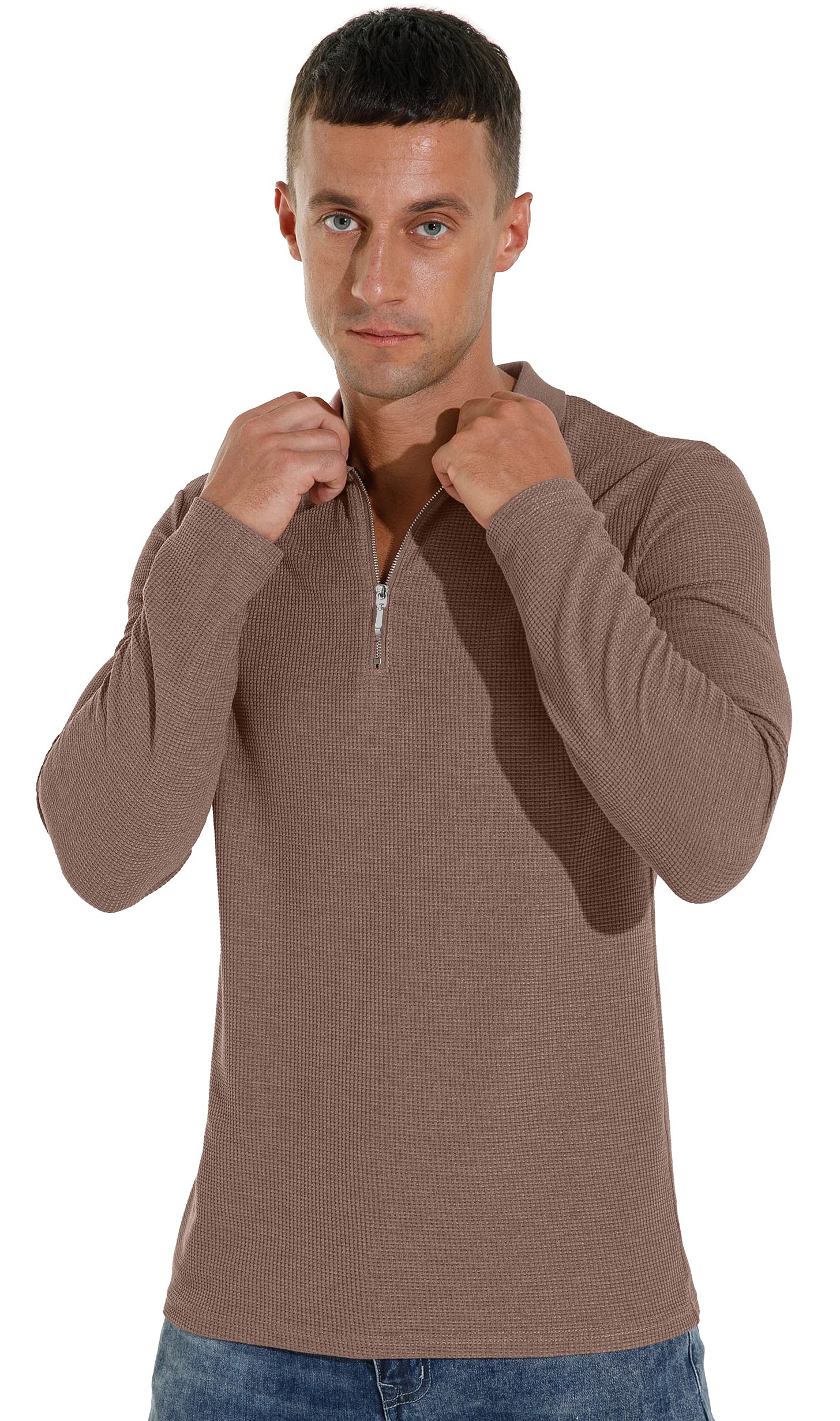 Sailwind Men's Waffle Knit Long Sleeve Casual Quarter Zip Polo Shirts
