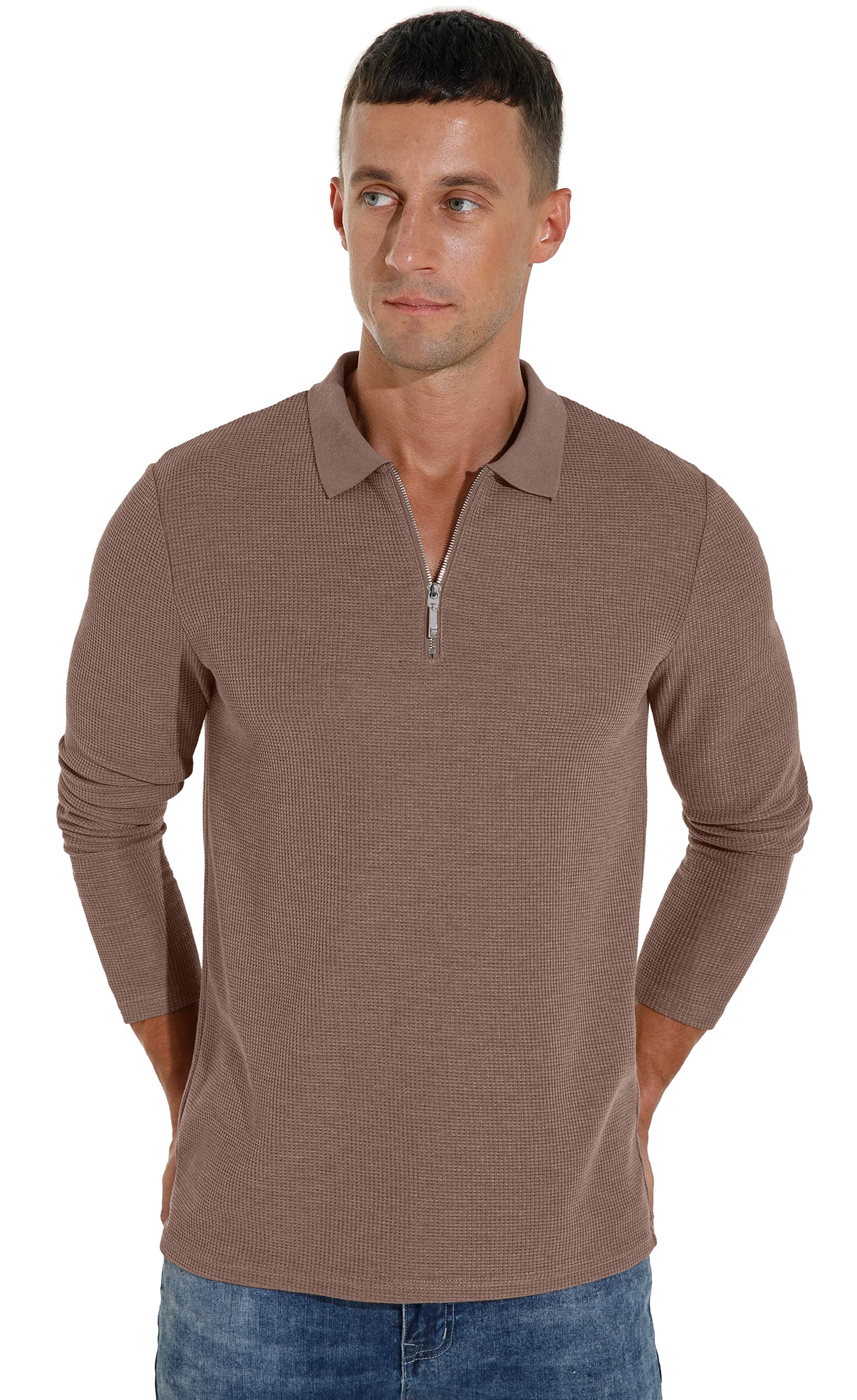 Sailwind Men's Waffle Knit Long Sleeve Casual Quarter Zip Polo Shirts