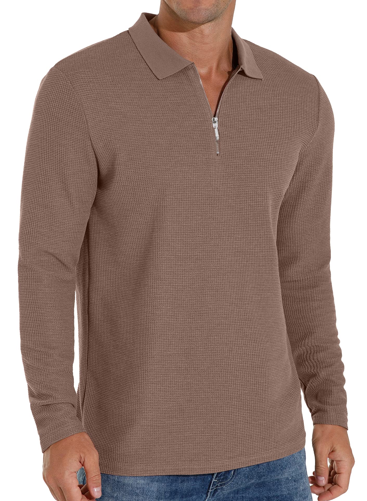 Sailwind Men's Waffle Knit Long Sleeve Casual Quarter Zip Polo Shirts