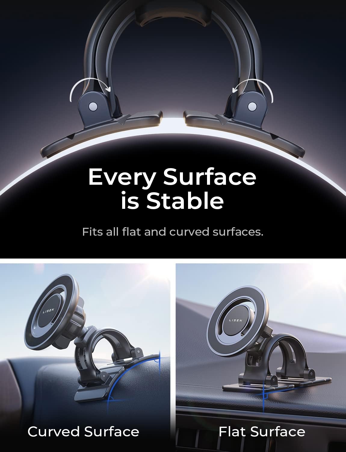 LISEN MagSafe Car Mount - Strong Magnetic Phone Holder for Dashboard Vent, Compatible with iPhone 16-12 Pro Max, Silver