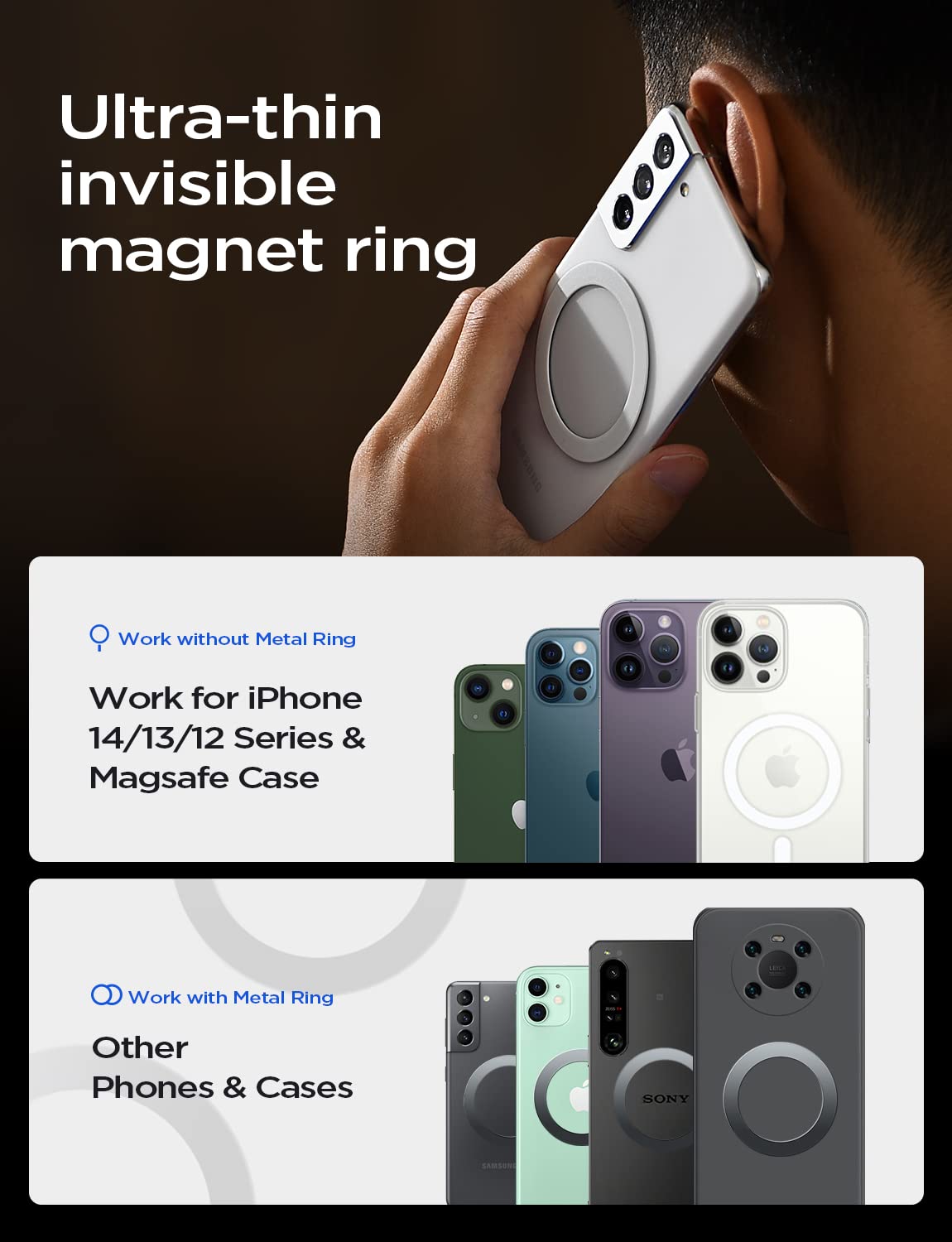LISEN MagSafe Car Mount - Strong Magnetic Phone Holder for Dashboard Vent, Compatible with iPhone 16-12 Pro Max, Silver