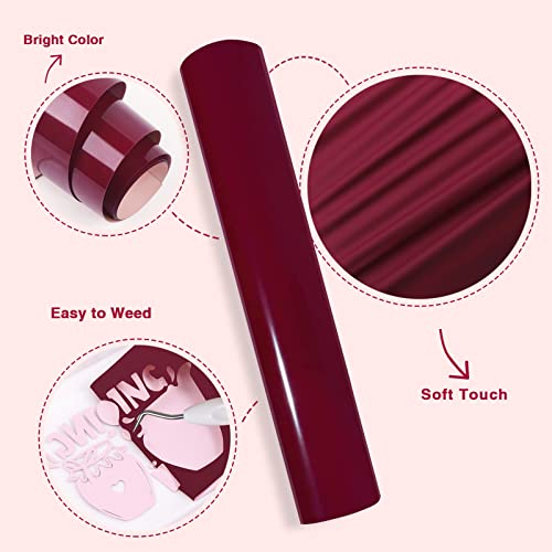 V C VACREER Maroon Heat Transfer Vinyl,HTV Vinyl Rolls Iron on Vinyl for Tshirts Heat Press Easy to Cut and Weed Smooth 12"x5ft