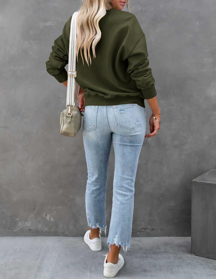 Dressmine Women's Stand Collar Sweatshirts Tops Loose Fit Long Sleeve 3/4 Zip Pullover Shirts for Women Army Green X-Large
