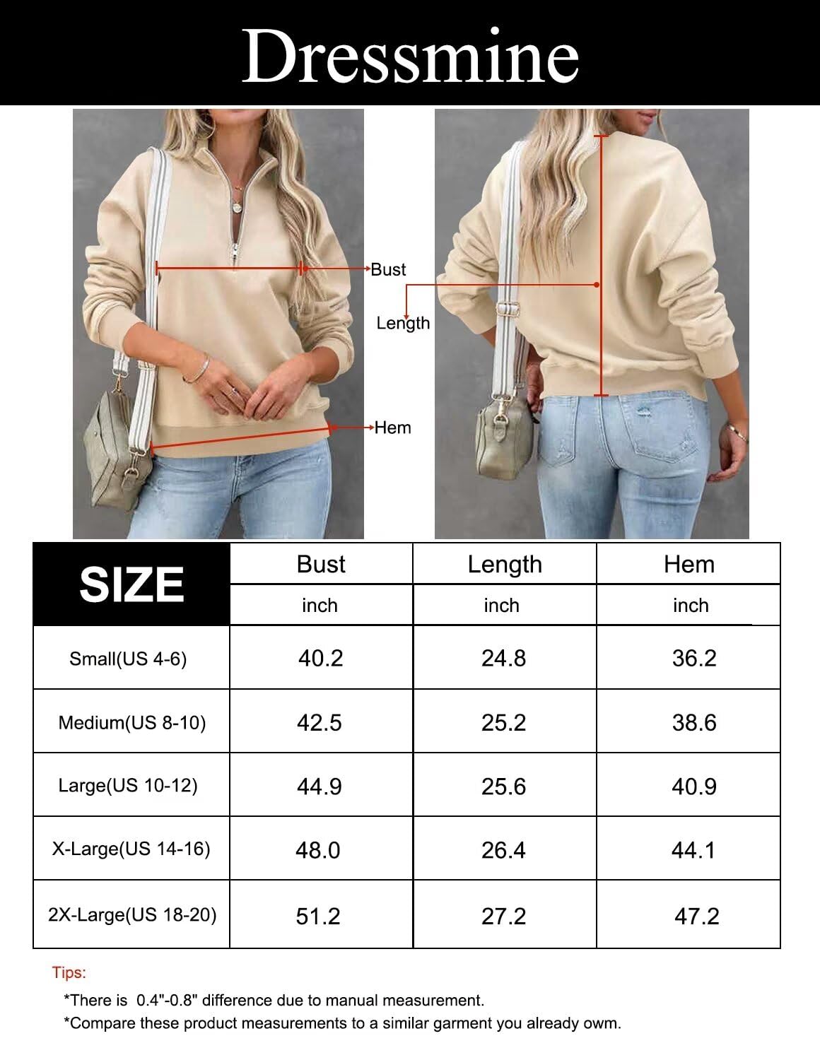 Dressmine Women's Stand Collar Sweatshirts Tops Loose Fit Long Sleeve 3/4 Zip Pullover Shirts for Women Army Green X-Large