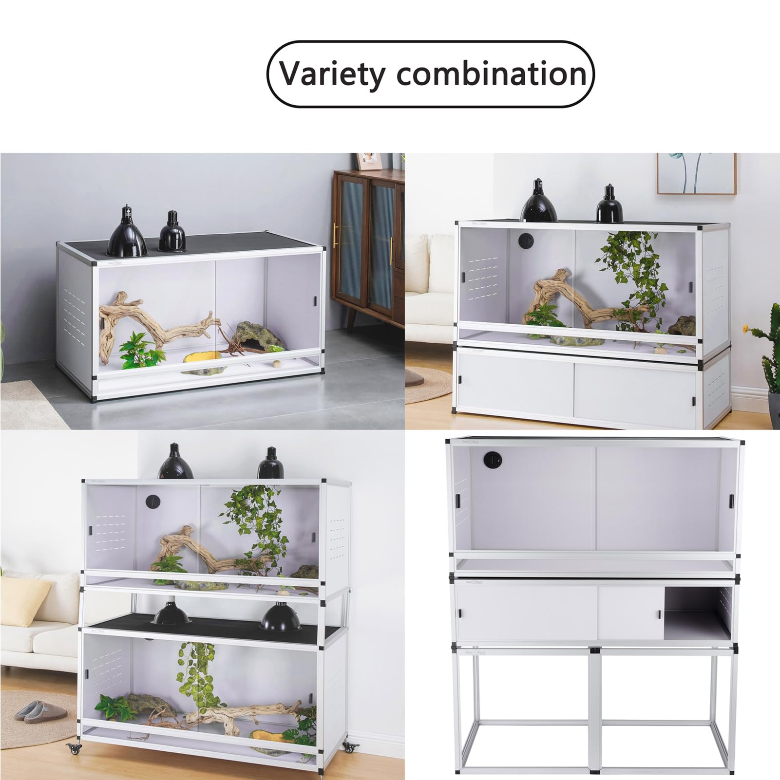 PVC Reptile Enclosure 48 * 24 * 24" Space Efficient Large Reptile Terrarium Habitat 120 Gallon for Bearded Dragon Gecko Lizard Snake, Wide Vivarium with Sliding Doors Lock (2pcs-White Panels)