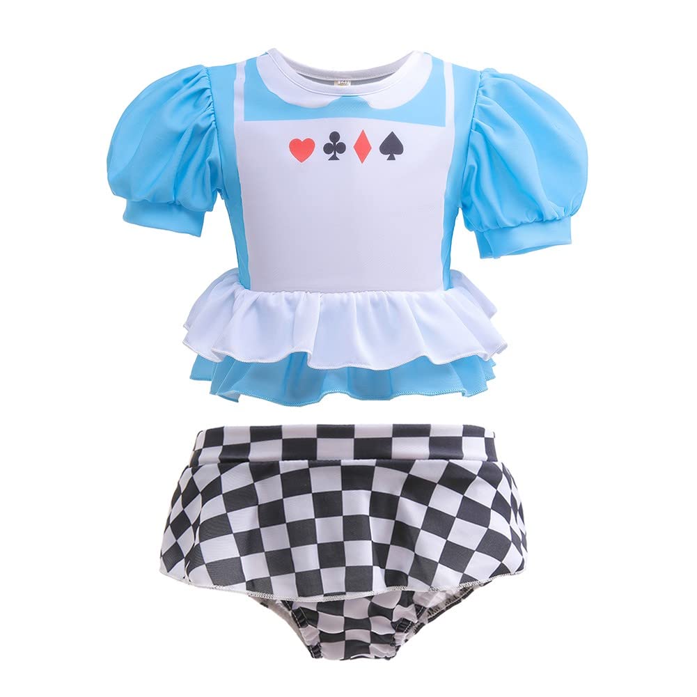 DYMCII Girls Alice in Wonderland Princess Swimwear Two-Piece Tankini Set Bathing Suits Outdoors Beach Water Park Summer Swimsuits 6-7T
