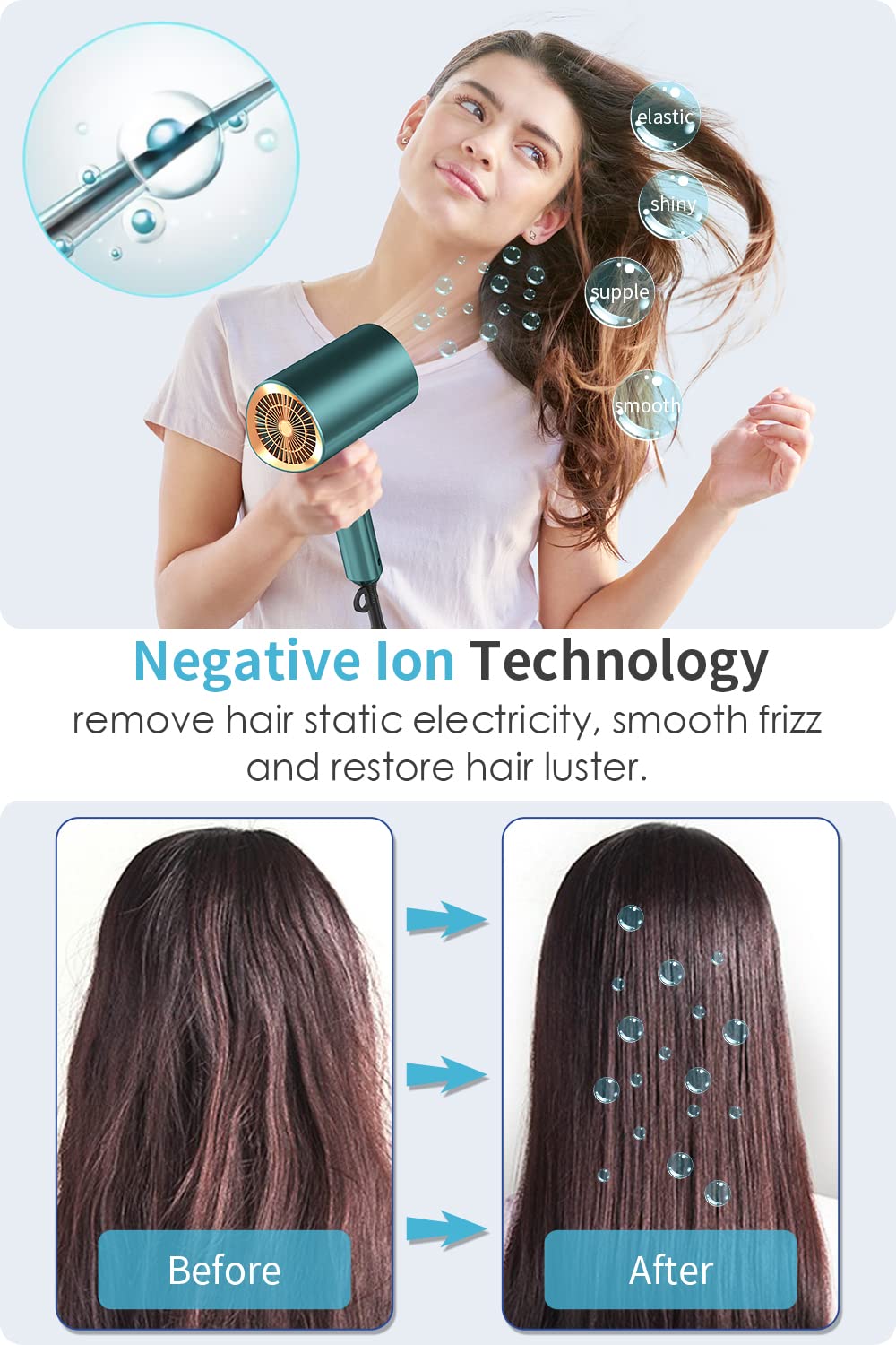 Dxliwky Professional Ionic Hair Dryer Blow Dryer with Diffuser and Concentrator for Curly Hair,Foldable Handle Travel Hair Dryer,Constant Temperature Hair Care (Vintage Green)